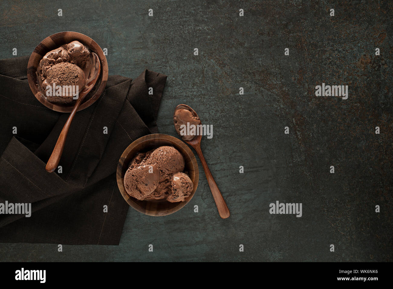 Homemade Organic chocolate Ice Cream scoops in bowls close up Stock ...