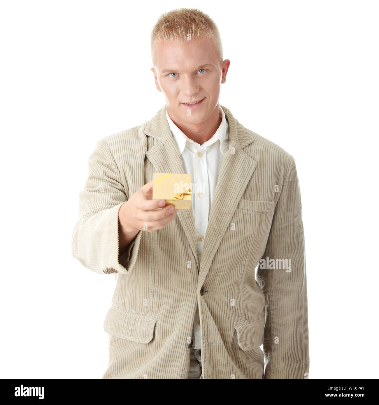 A businessman offering a gift to you isolated Stock Photo - Alamy