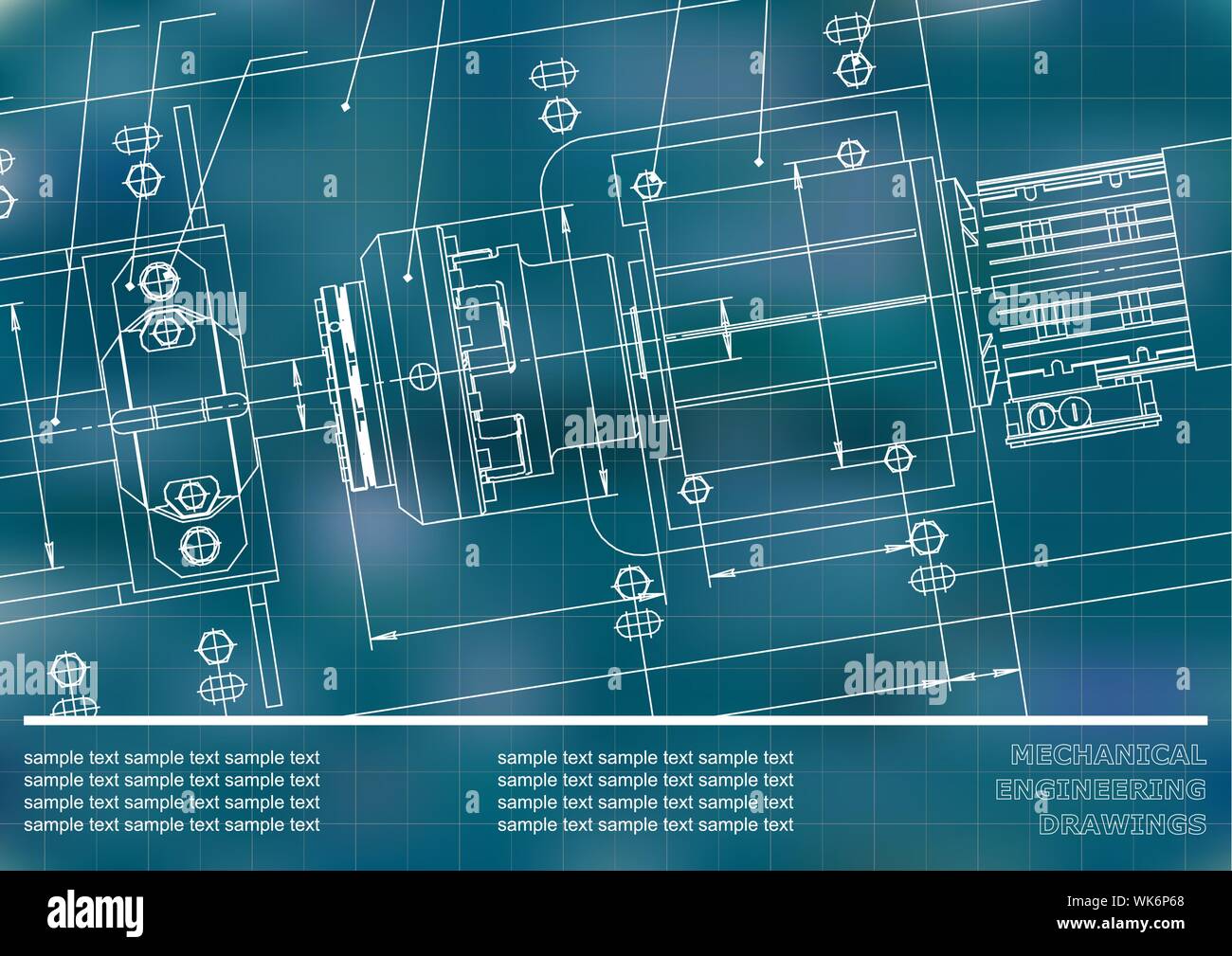 Mechanical engineering drawings on a blue background. Vector. Cover ...