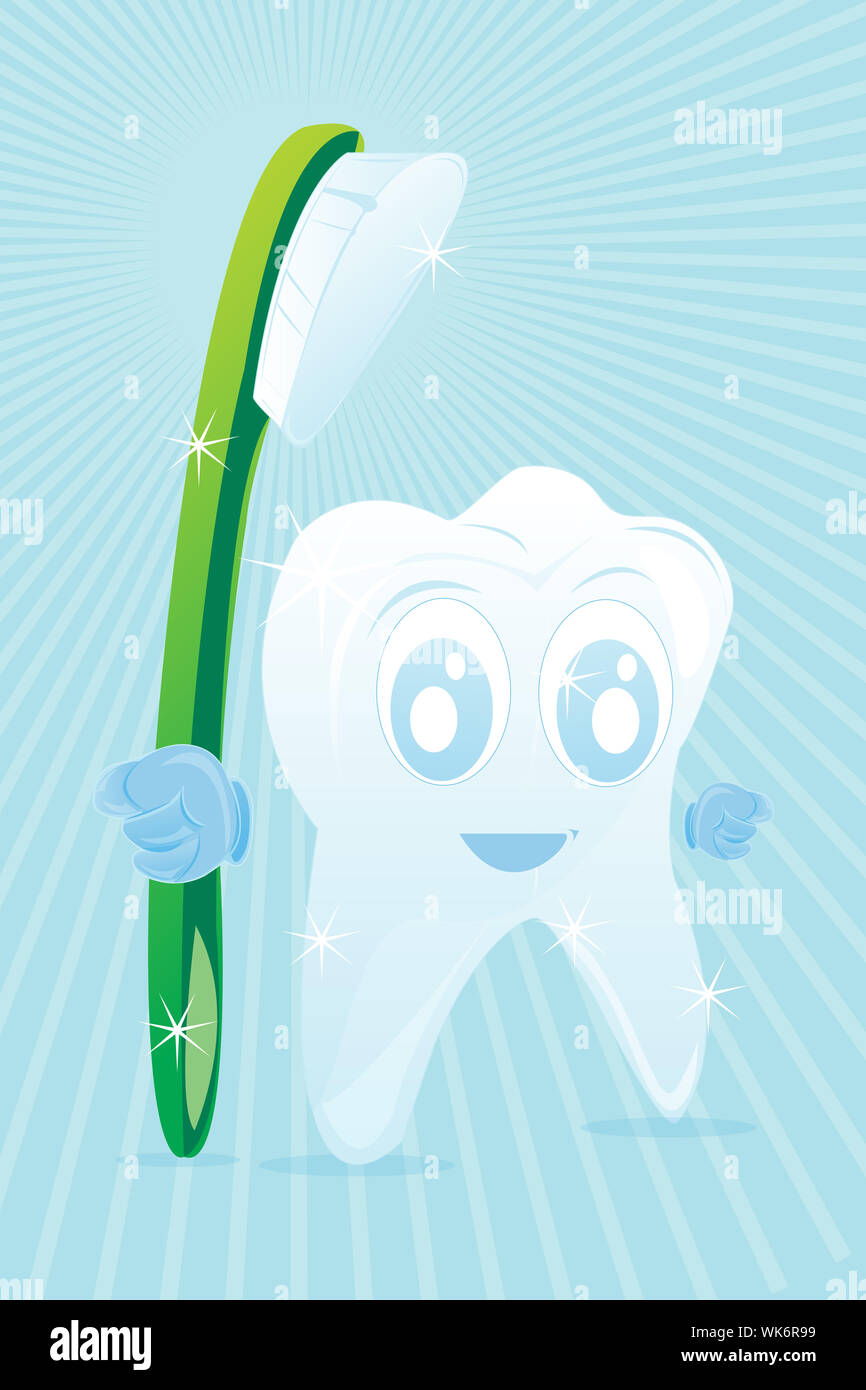 illustration of happy tooth with brush Stock Photo - Alamy