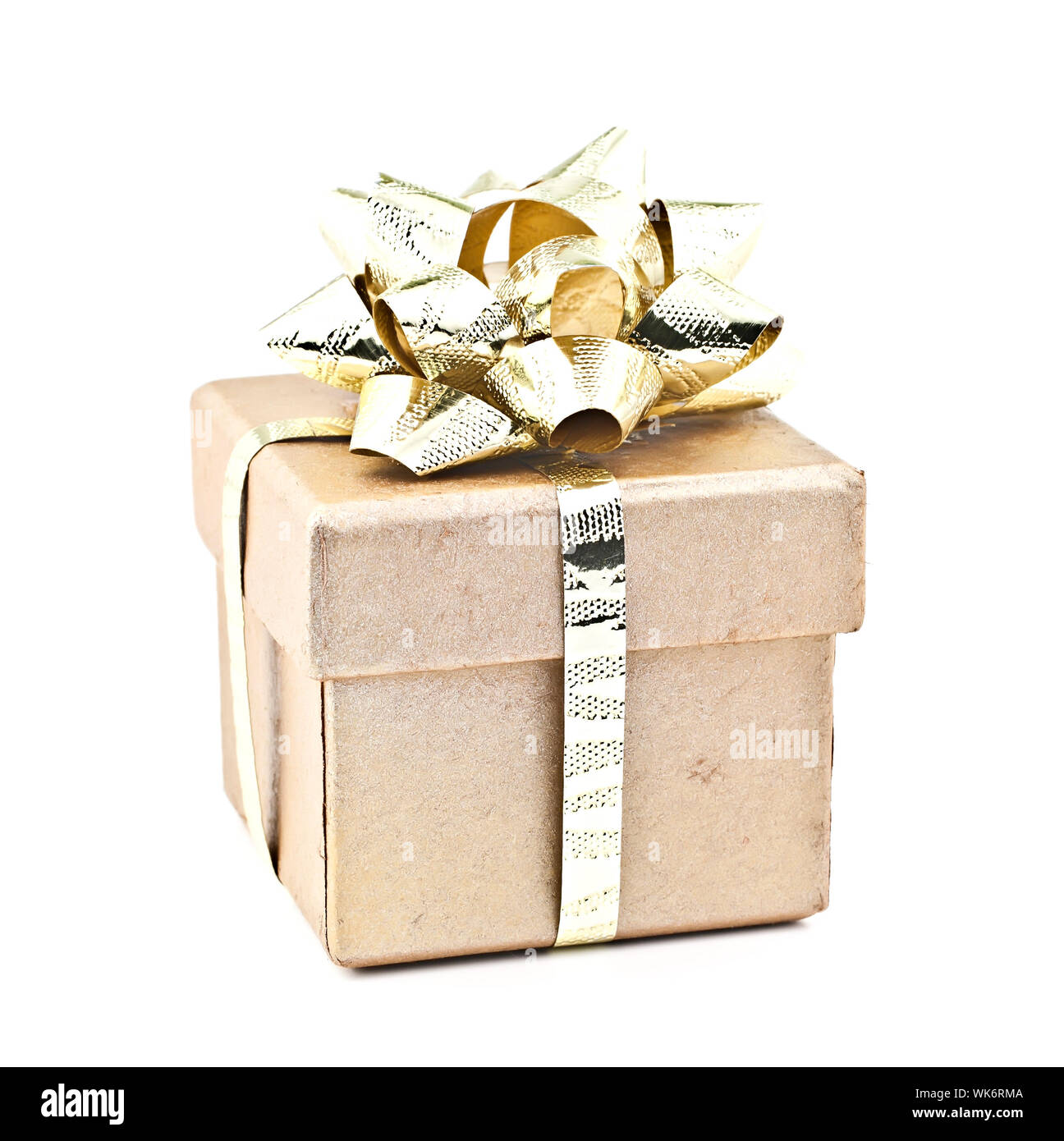 On white-gold gift box with gold ribbon Stock Photo - Alamy