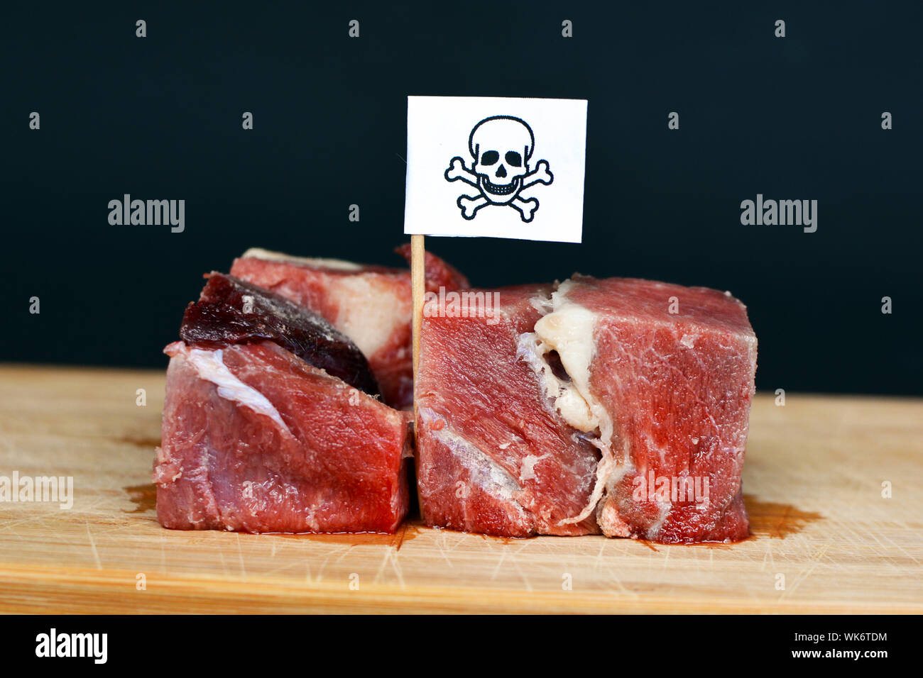 Meatwith poisonous skull sign, concept for meat contaminated with ...