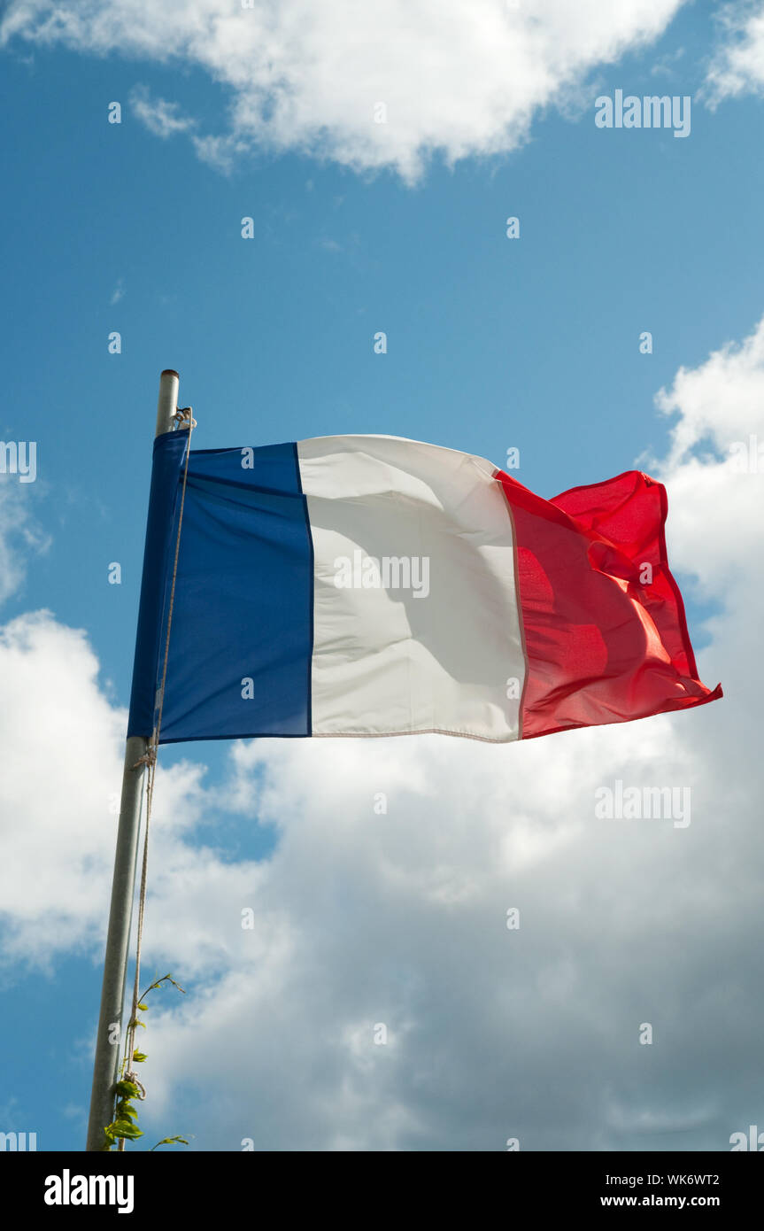 French flag is blowing in the wind Stock Photo - Alamy