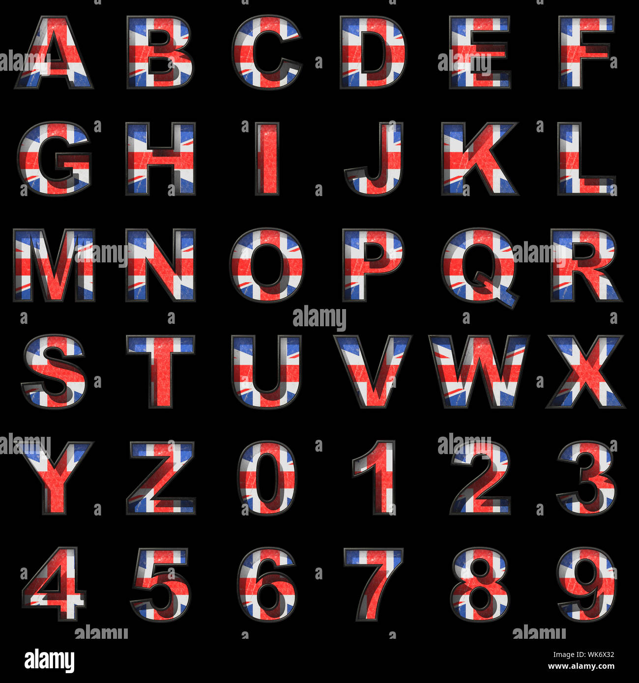 Great Britain alphabet set on black background Stock Photo - Alamy