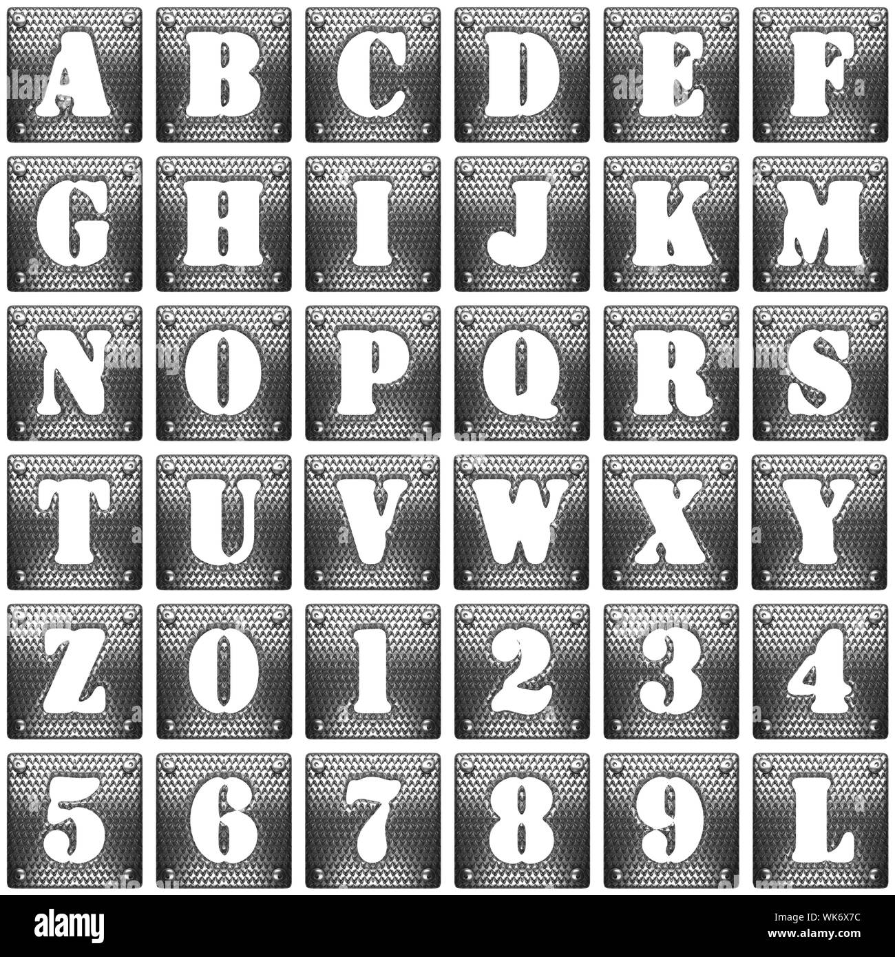 Metal alphabet set on white background Stock Photo - Alamy