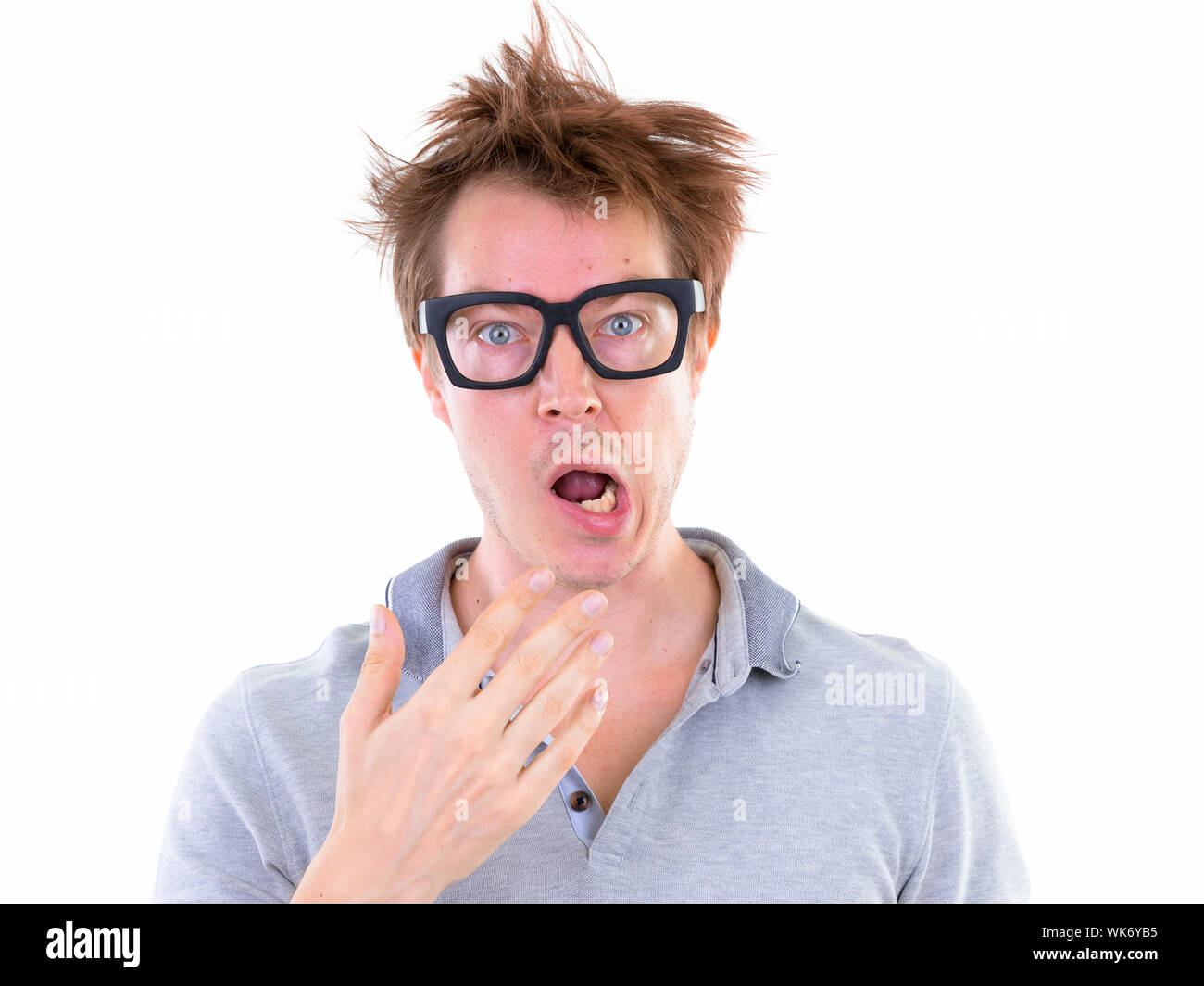 Face of funny young nerd man with big eyeglasses looking shocked Stock ...