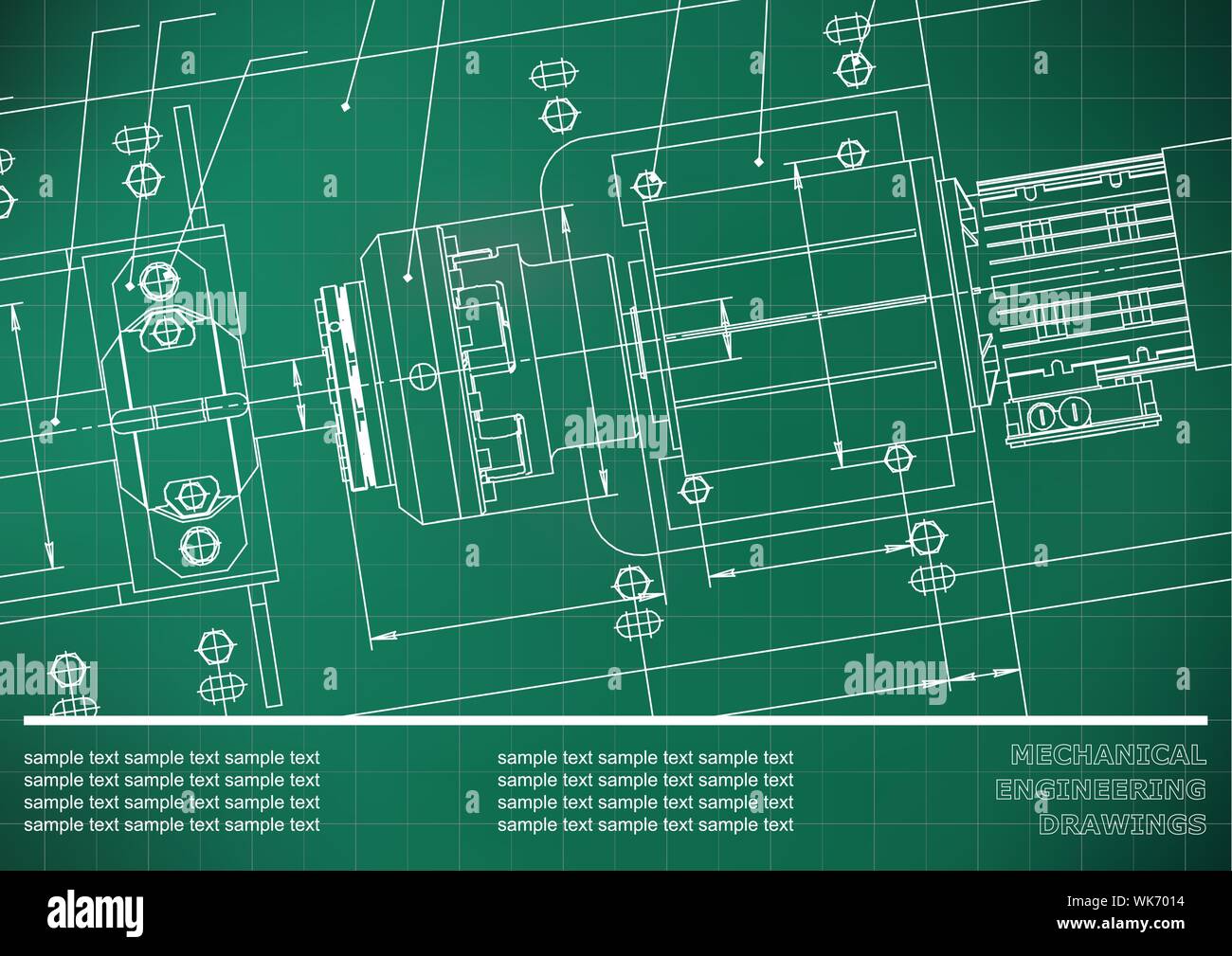 Mechanical engineering drawings on a green background. Vector. Cover ...