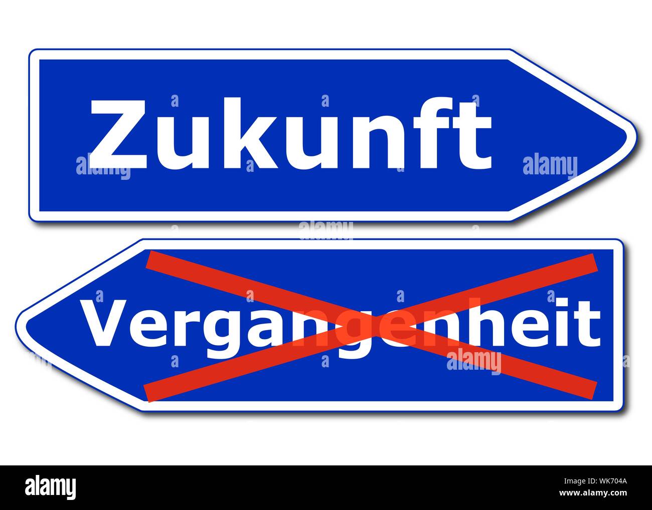 future road sign isolated on white background showing time concept ...