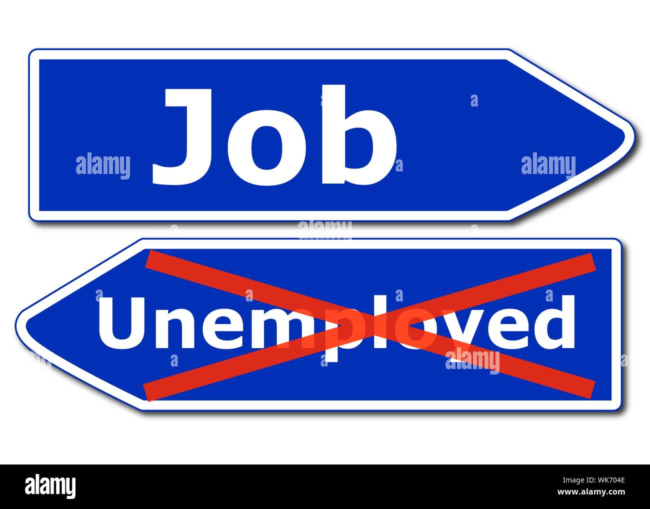 job work or unemployment concept with road sign isolated on white ...