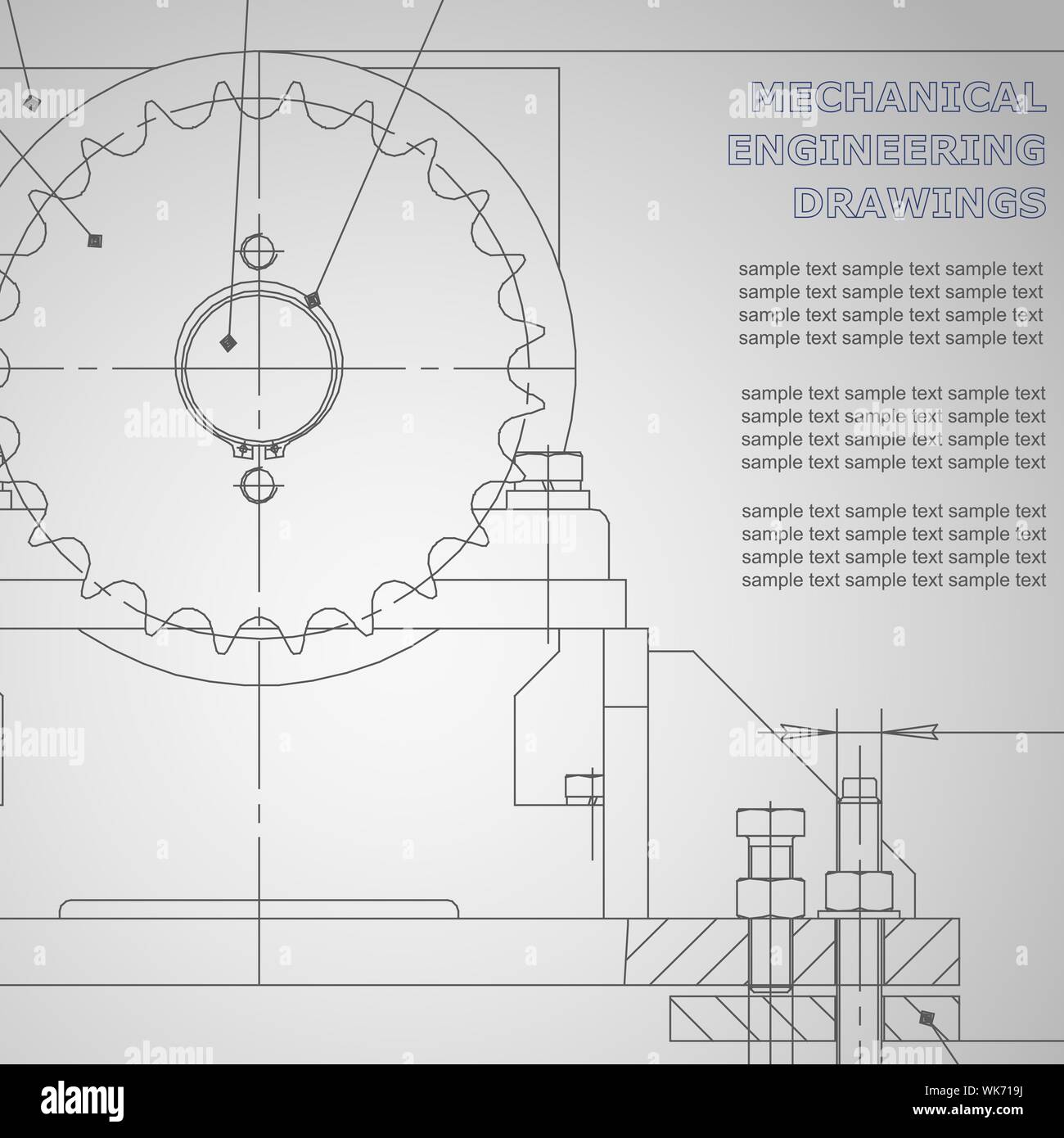 Mechanical engineering drawings on gray background. Vector Inscription ...