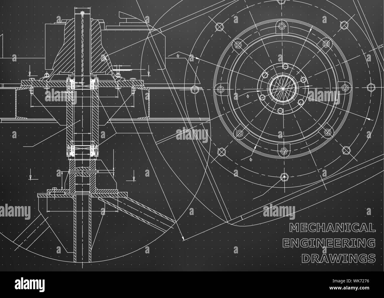 Mechanical engineering drawings. Vector black background. Points Stock ...