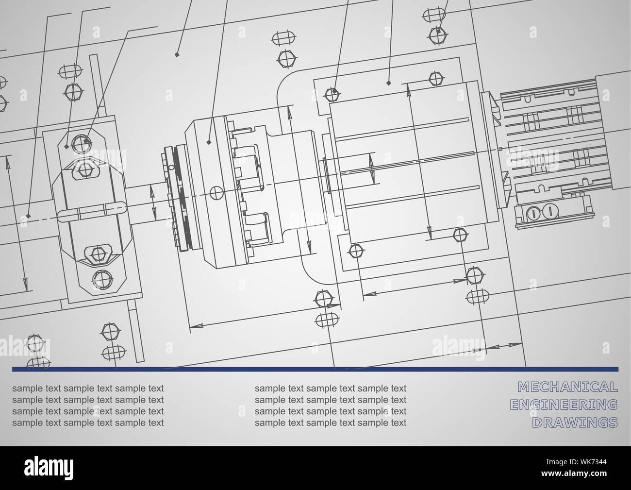 Mechanical engineering drawings on a gray background. Vector ...