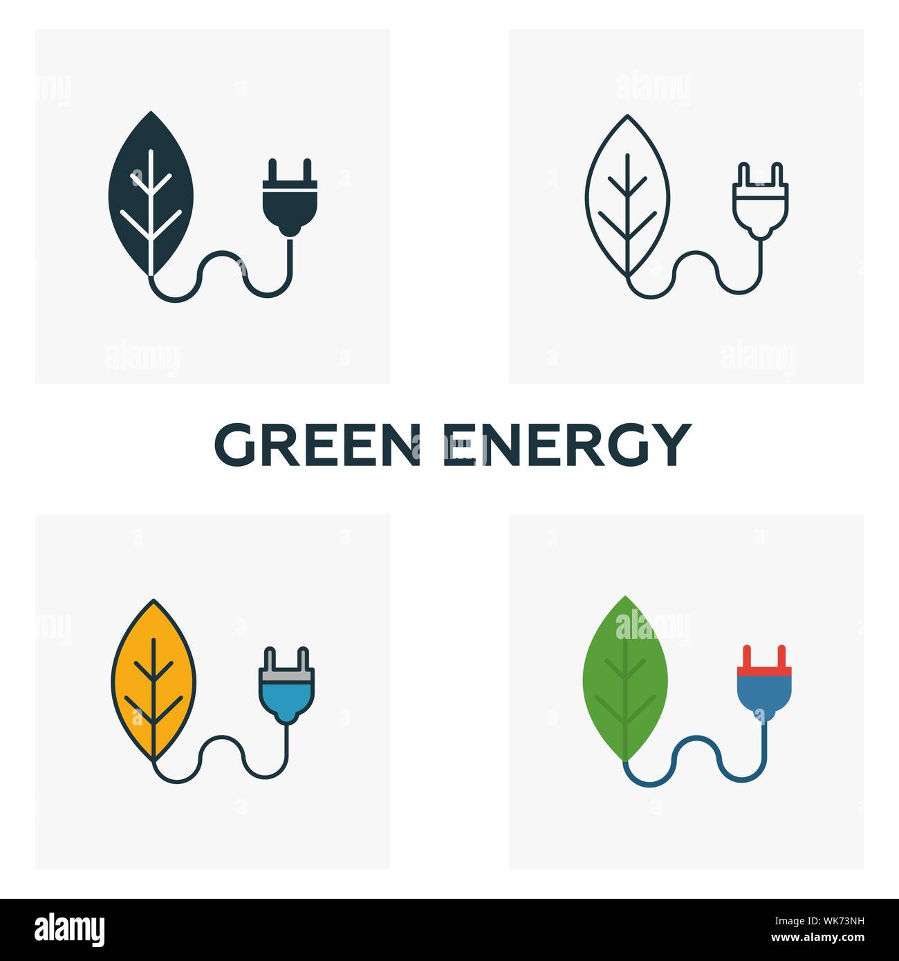 Green Energy icon set. Four elements in diferent styles from power and ...