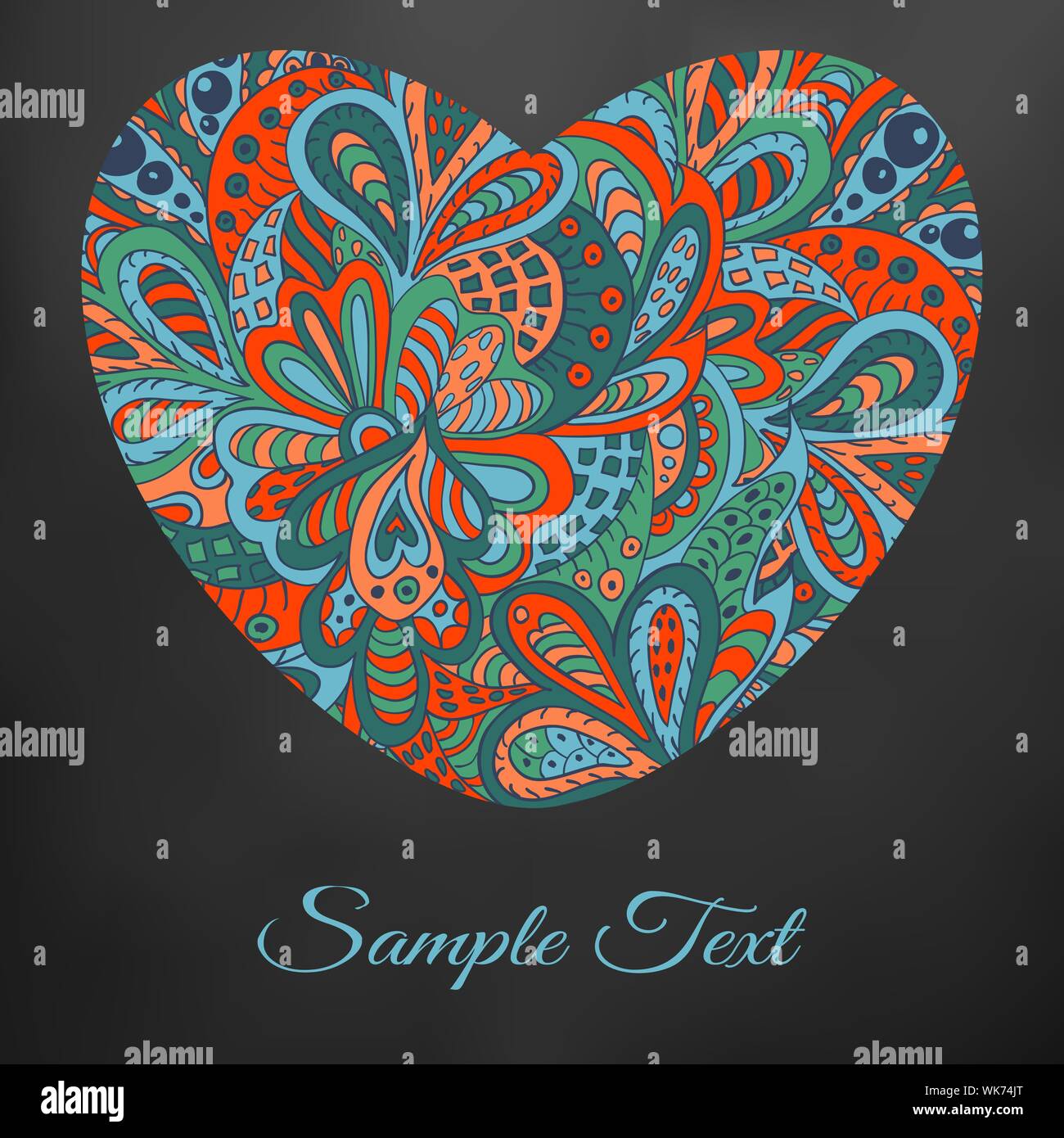 doodle floral heart red and marine for black background Stock Vector ...