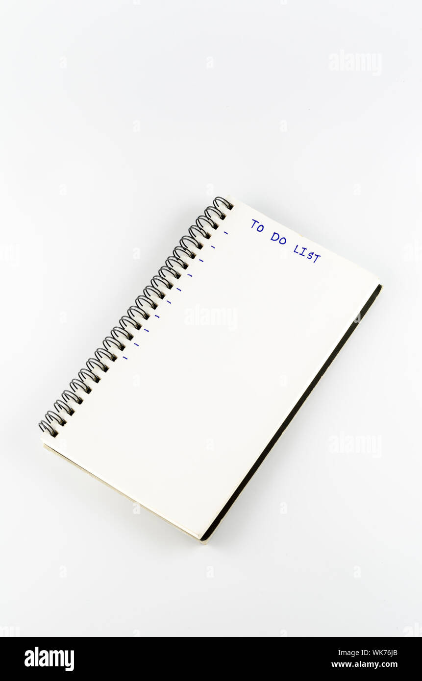 notebook write to do list word on a white back ground Stock Photo - Alamy