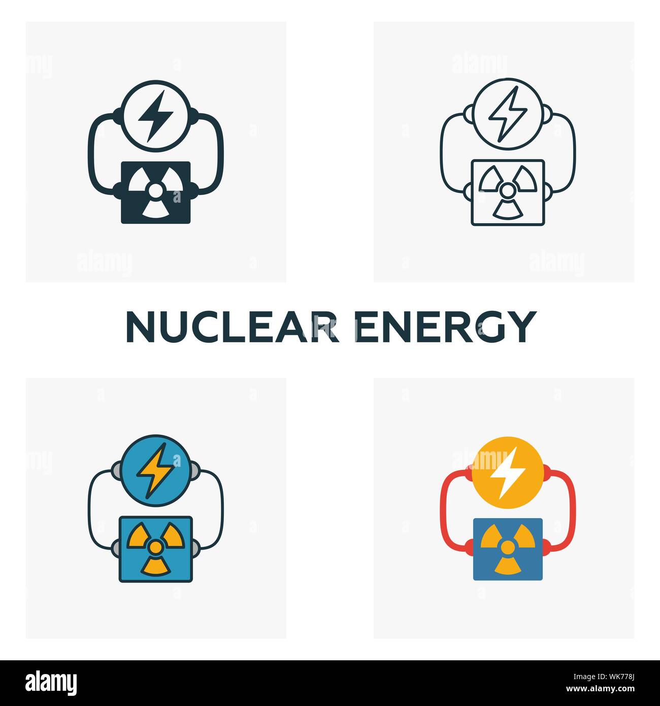 Nuclear Energy icon set. Four elements in diferent styles from power ...