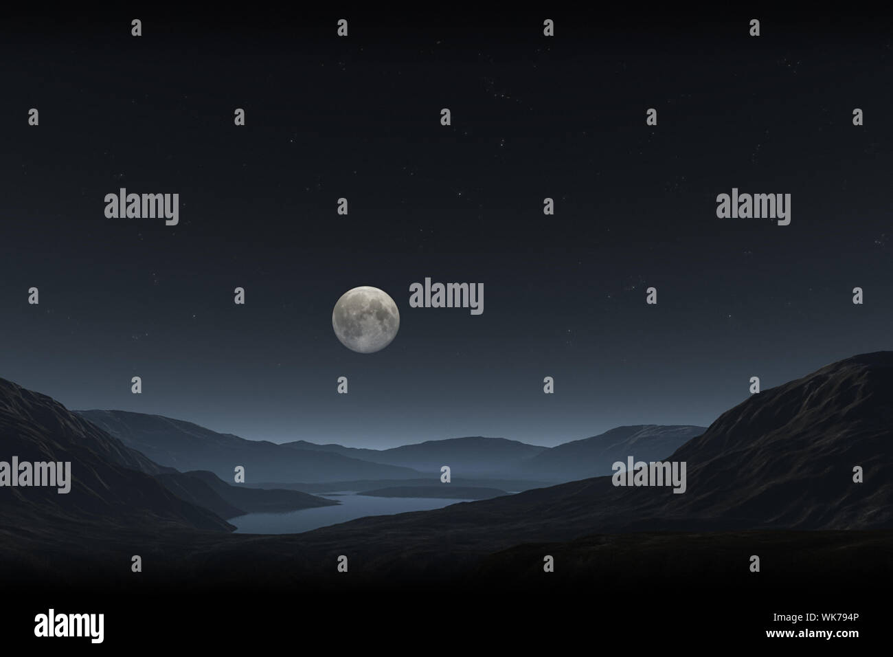 An image of a night landscape with a full moon Stock Photo - Alamy