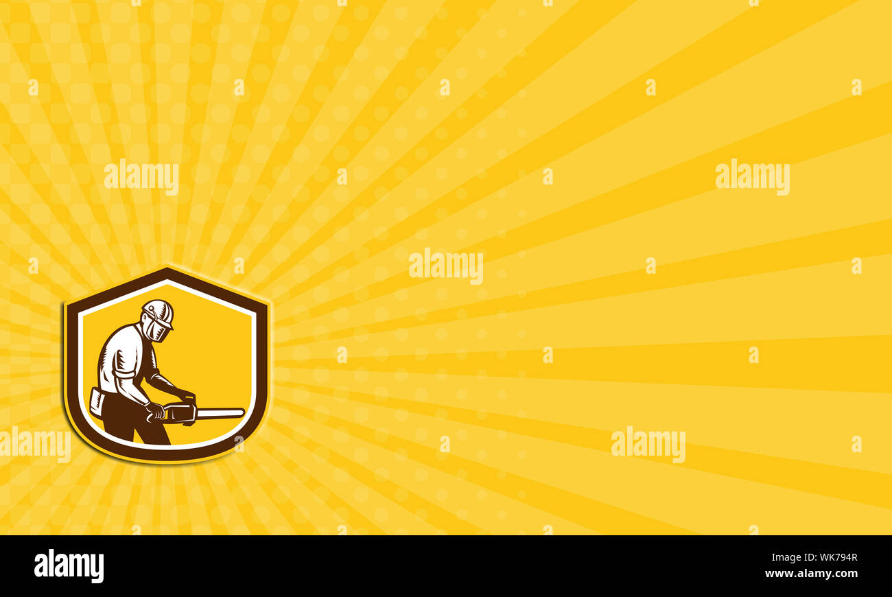 Business card showing illustration of lumberjack arborist tree surgeon ...