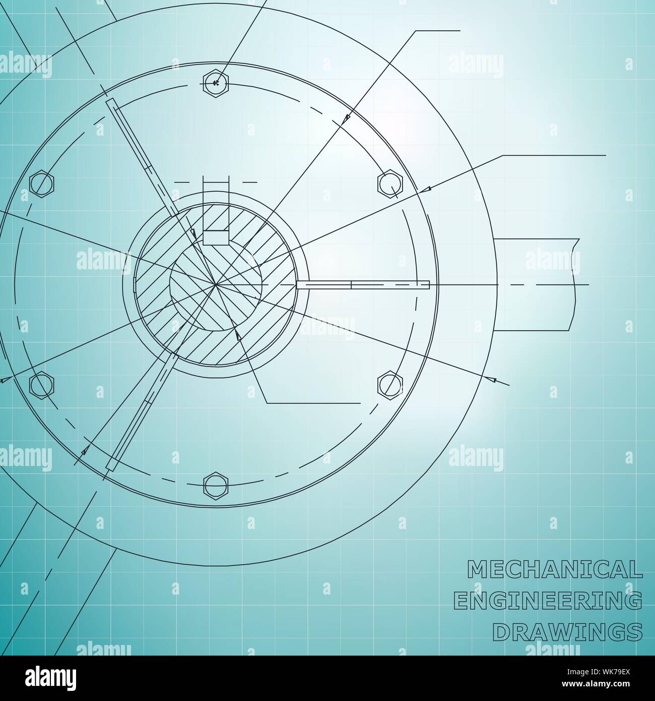 Mechanical engineering drawings. Engineering illustration. Blue. Grid ...
