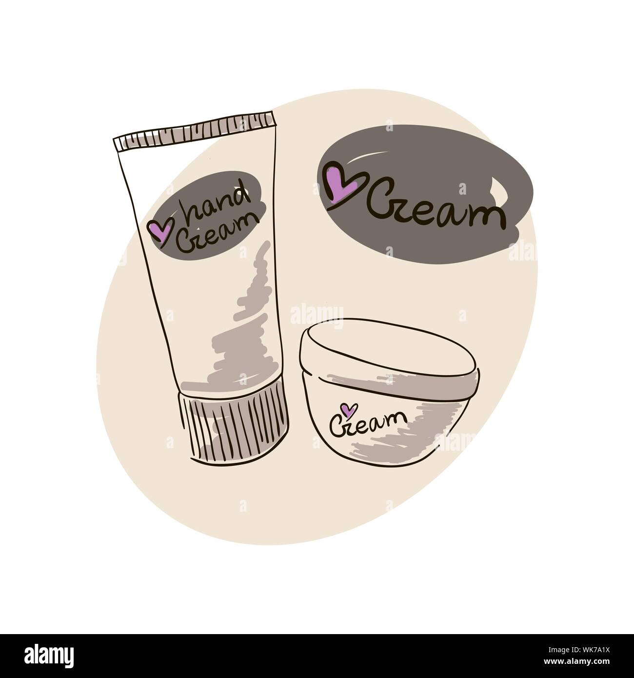 Doodle image of a hand cream for body skin care cream. Doodle drawing ...