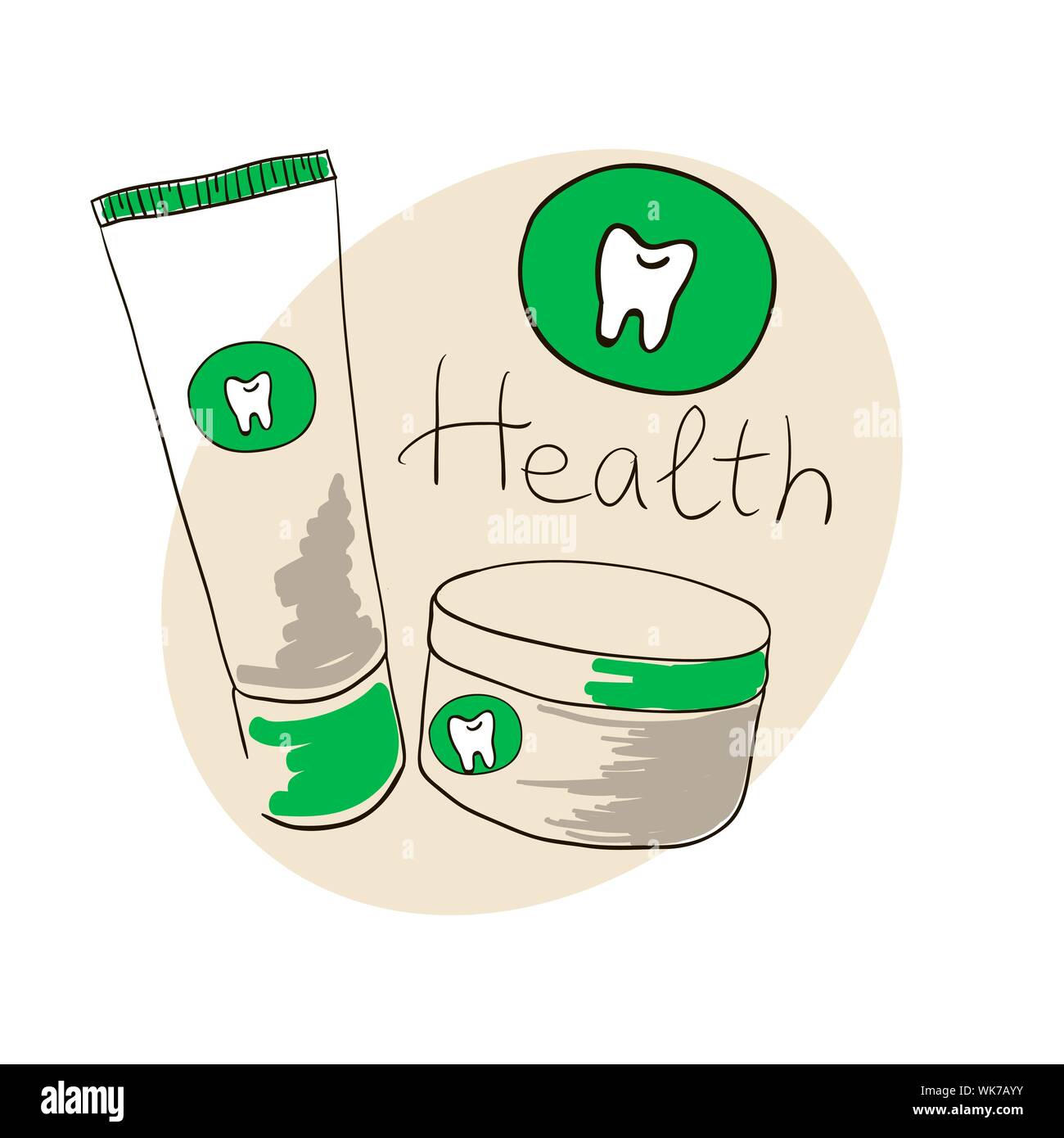 Doodle image. Toothpaste, tooth powder. Doodle drawing. Hand drawing ...
