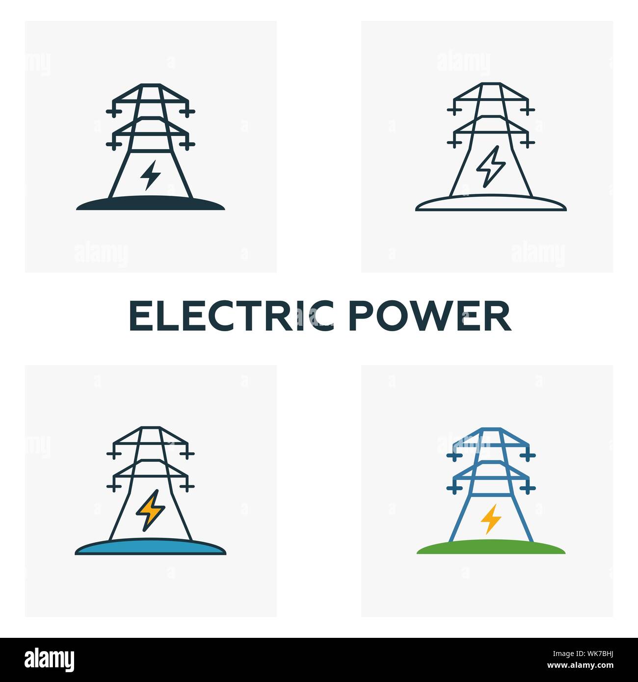 Electric Power icon set. Four elements in diferent styles from power ...
