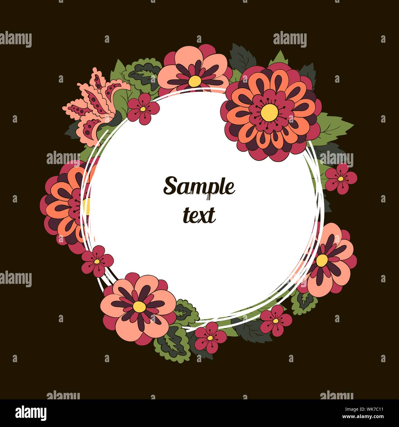 Black Doodle cover, postcard, banner. Place for text. Round doodle ...