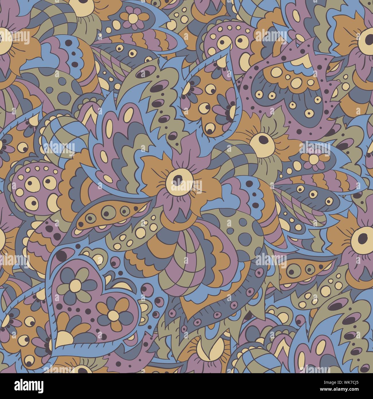 Seamless doodle pattern. Floral doodle wavy patterns. Cute background ...