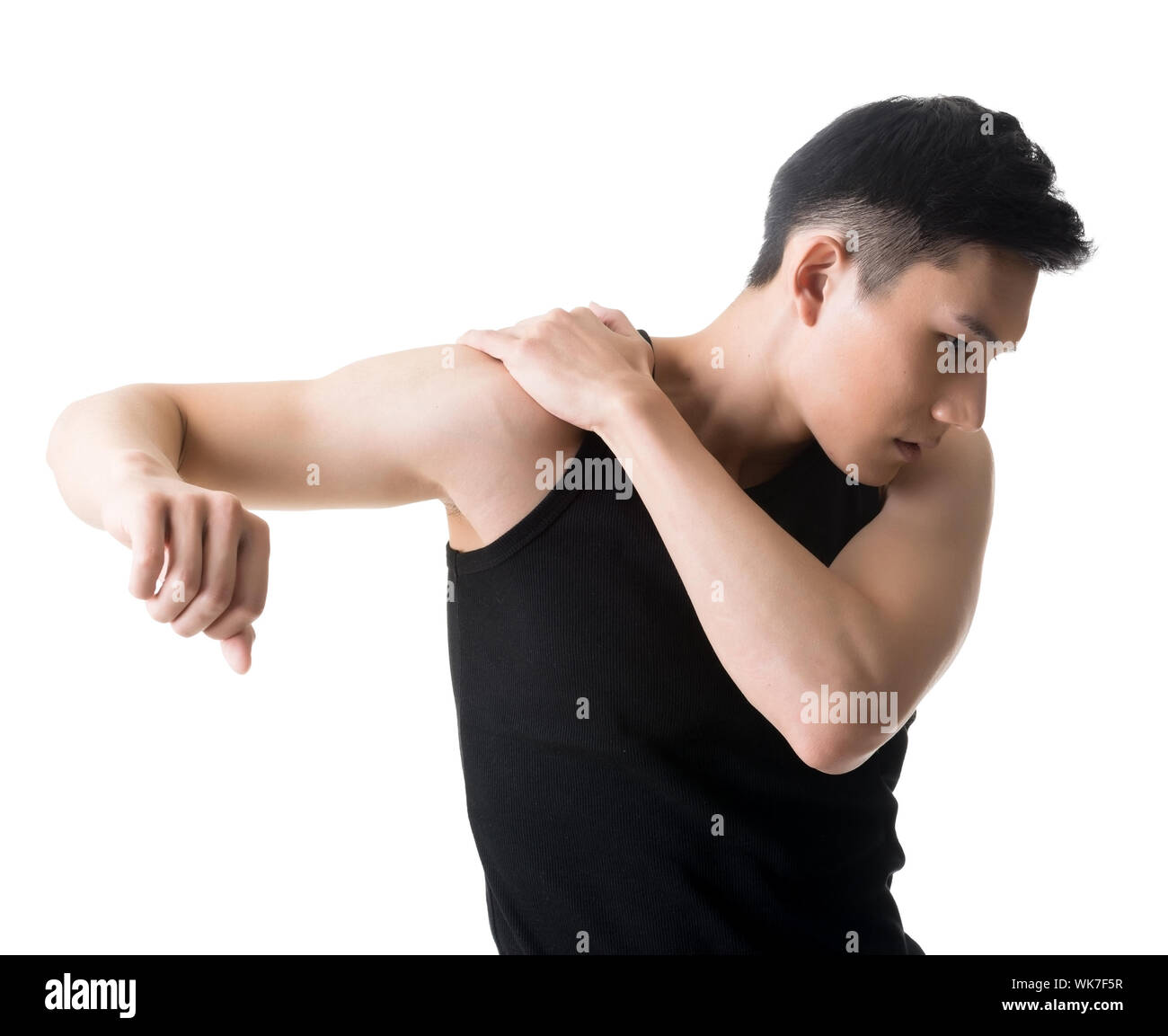 Asian young man with shoulder pain, closeup portrait Stock Photo - Alamy