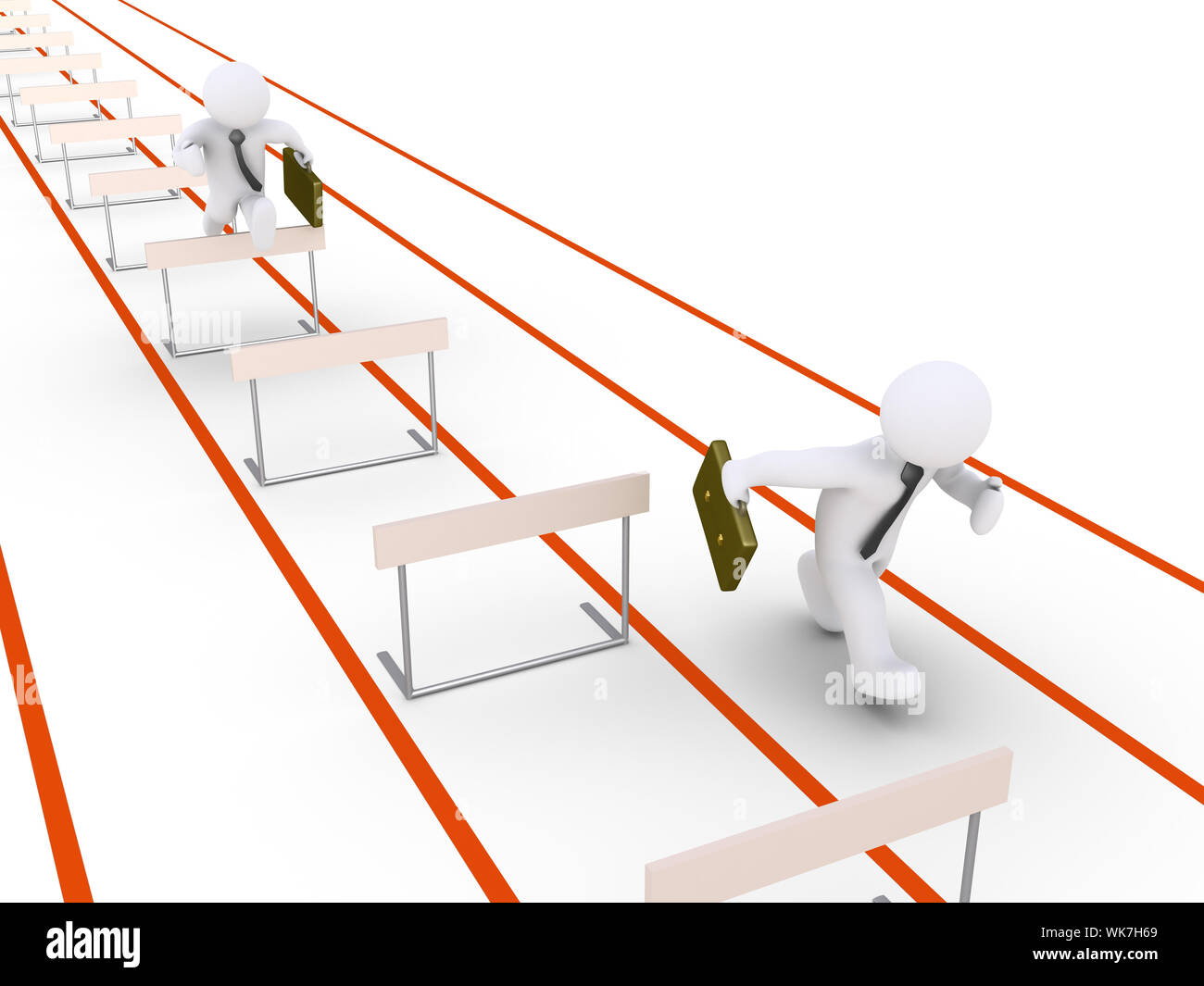 Businessman is hurdle racing and another is running without obstacles ...