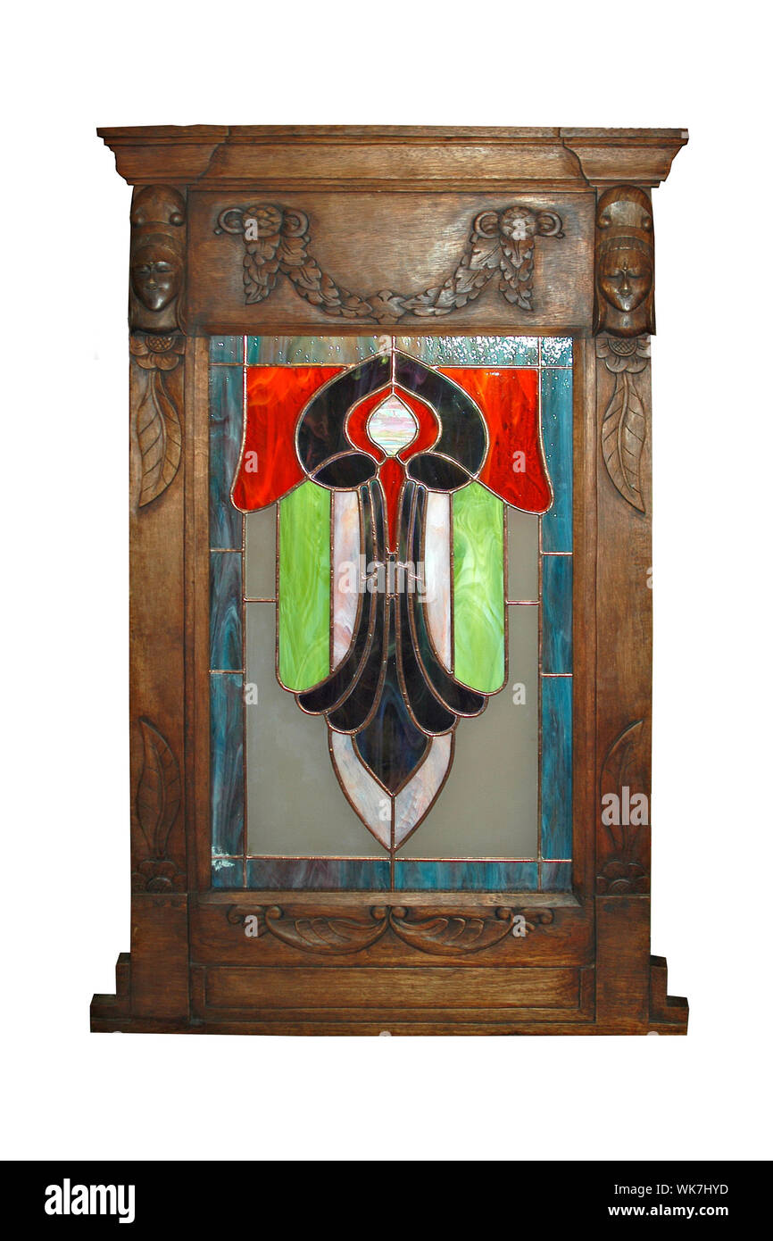 Angel stained glass artwork in wooden frame Stock Photo - Alamy