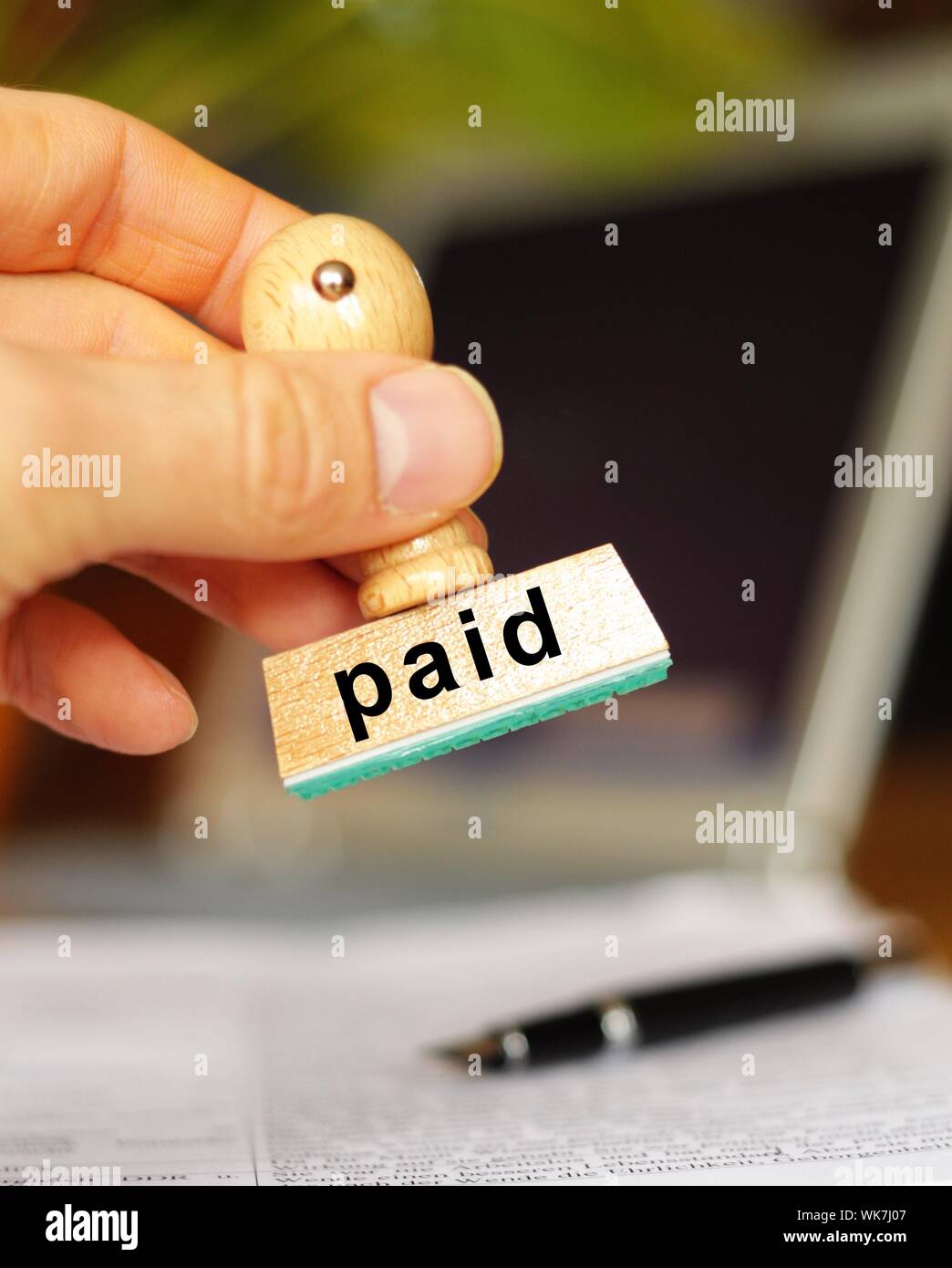 paid stamp in business office with copyspace showing bills concept ...