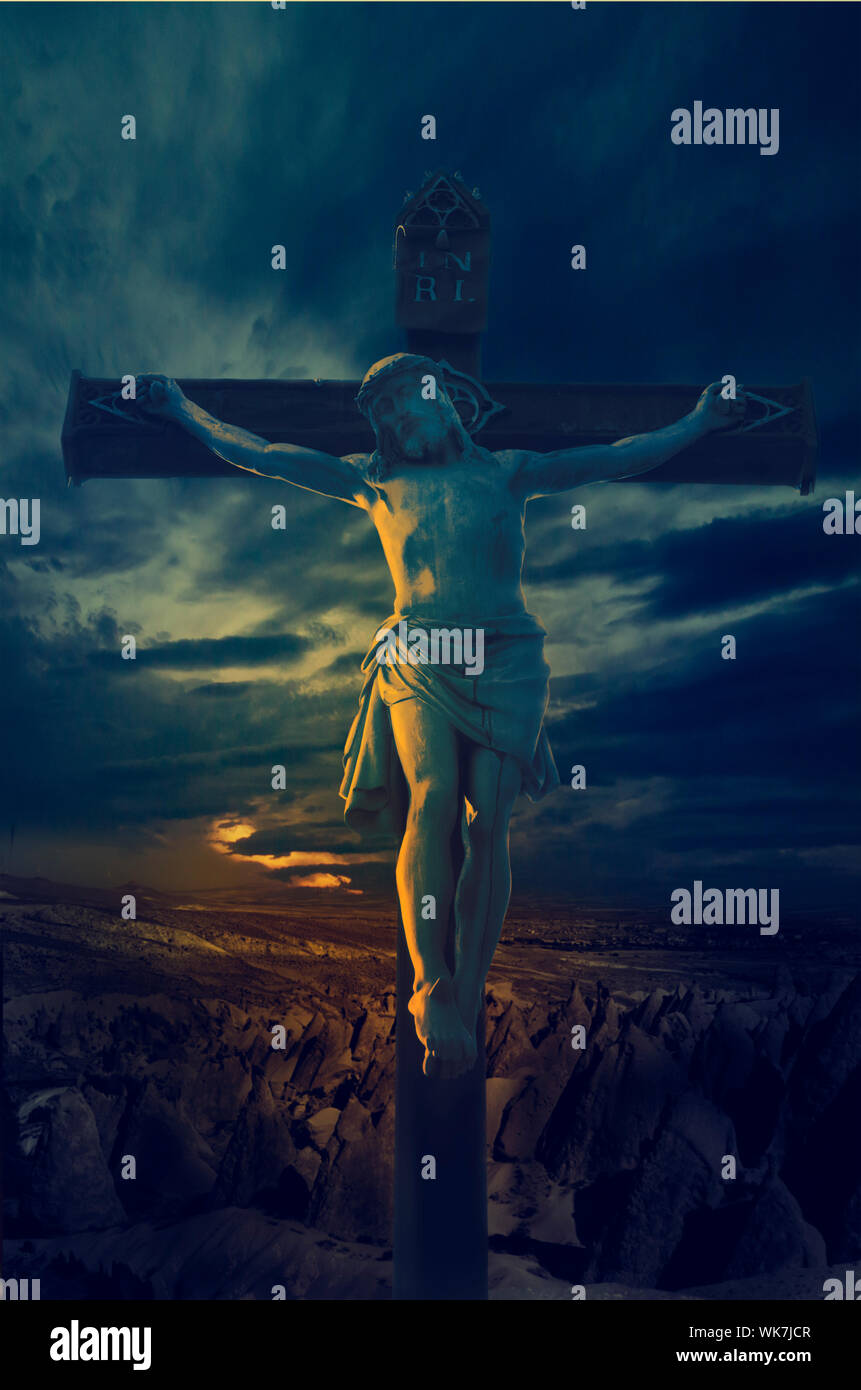 Statue of Jesus Christ at sunset Stock Photo - Alamy