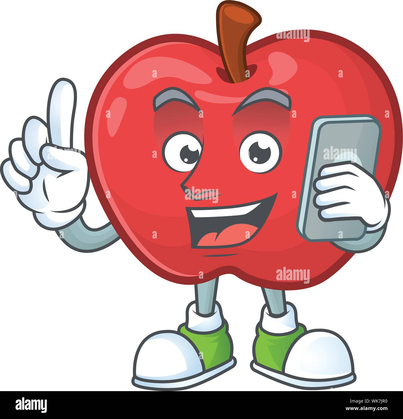 With phone red apple cartoon mascot, character cute vector illustration ...