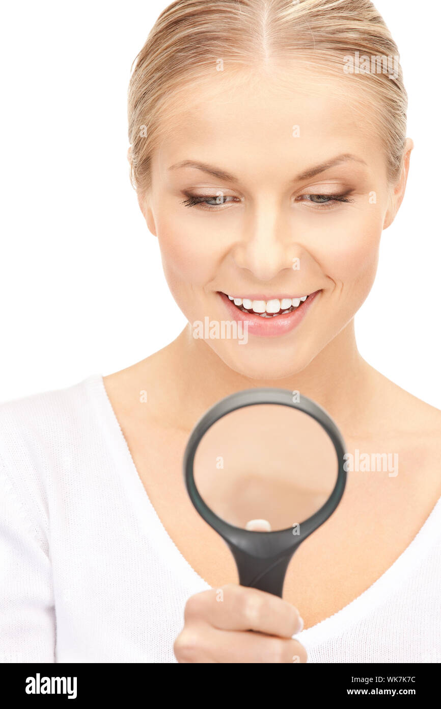 picture of beautiful woman with magnifying glass Stock Photo - Alamy