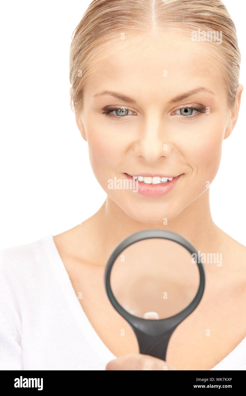 picture of beautiful woman with magnifying glass Stock Photo - Alamy