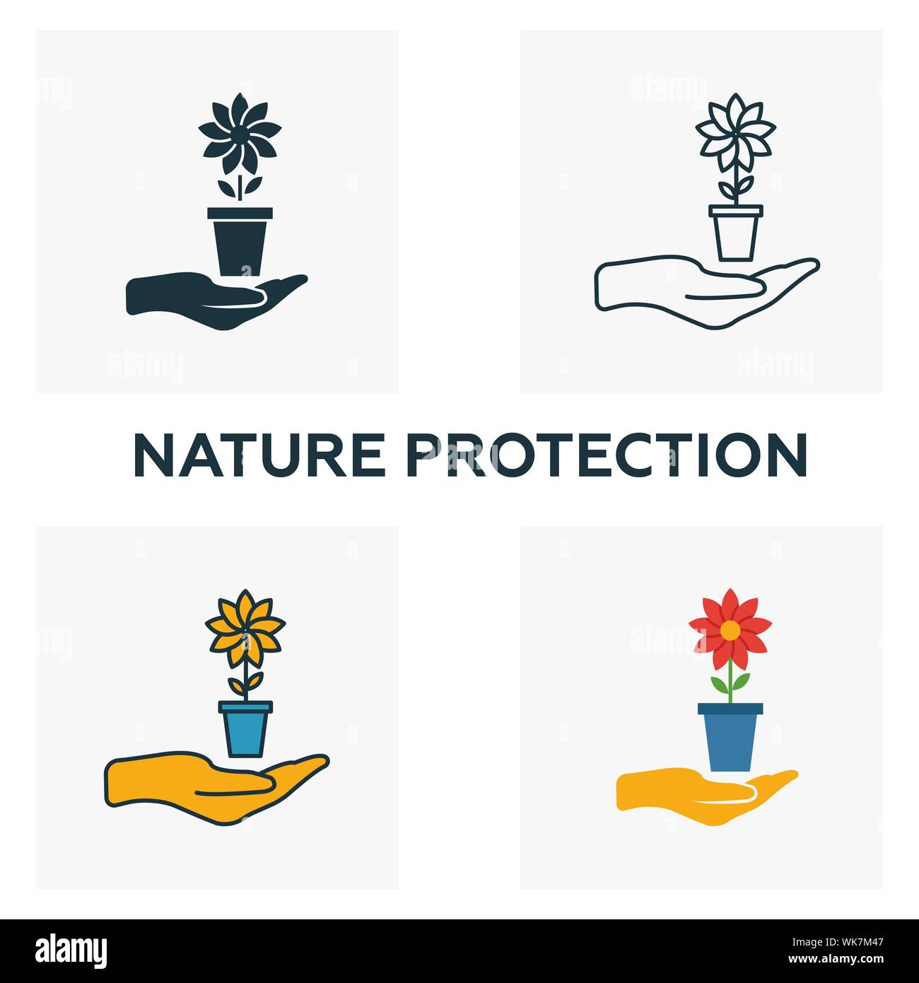 Nature Protection icon set. Four elements in diferent styles from power ...