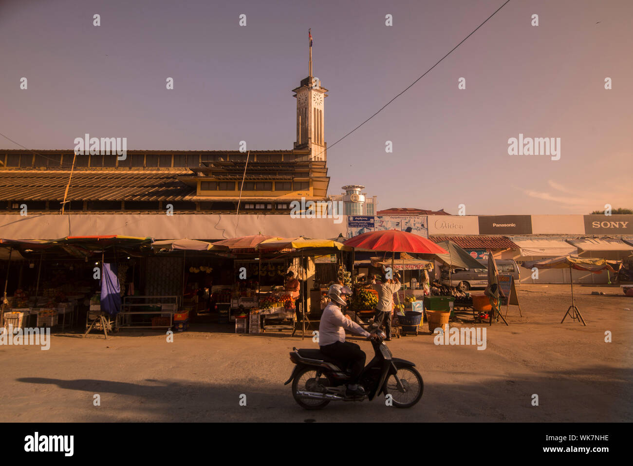 the Building of the Psar Nat market in the city centre of Battambang in ...