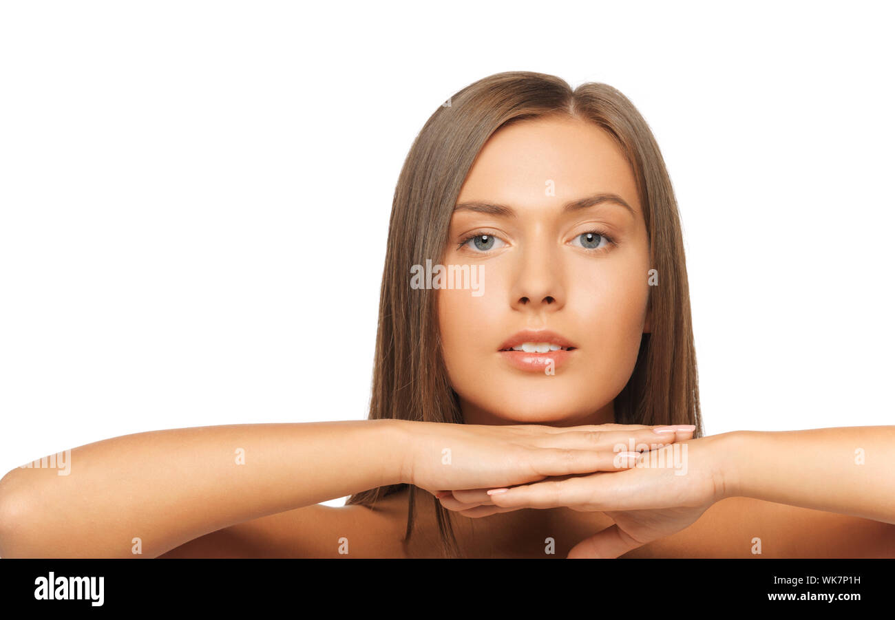 face and hands of beautiful woman with long hair Stock Photo - Alamy