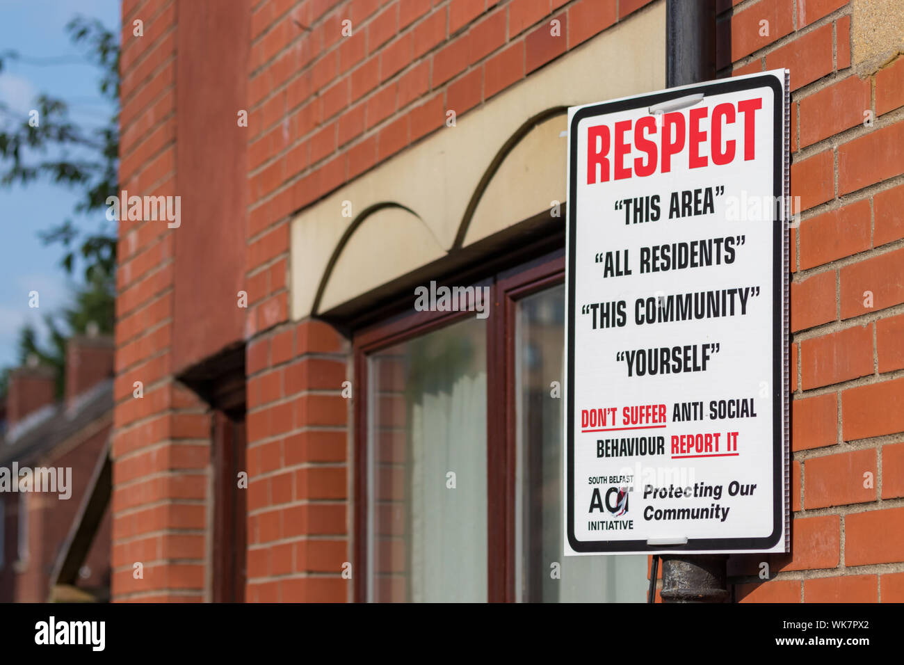 Belfast, Northern Ireland, UK - July 31, 2019: A Respect sign board ...