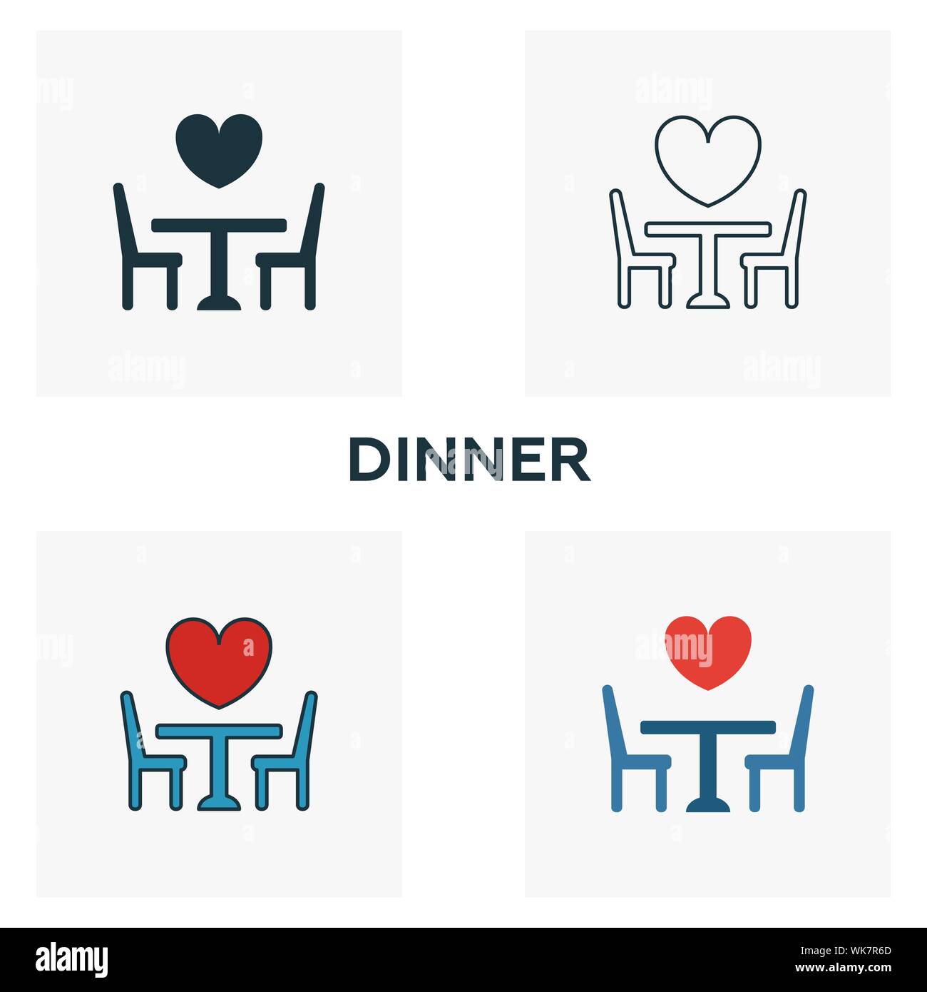 Dinner icon set. Four elements in diferent styles from honeymoon icons ...