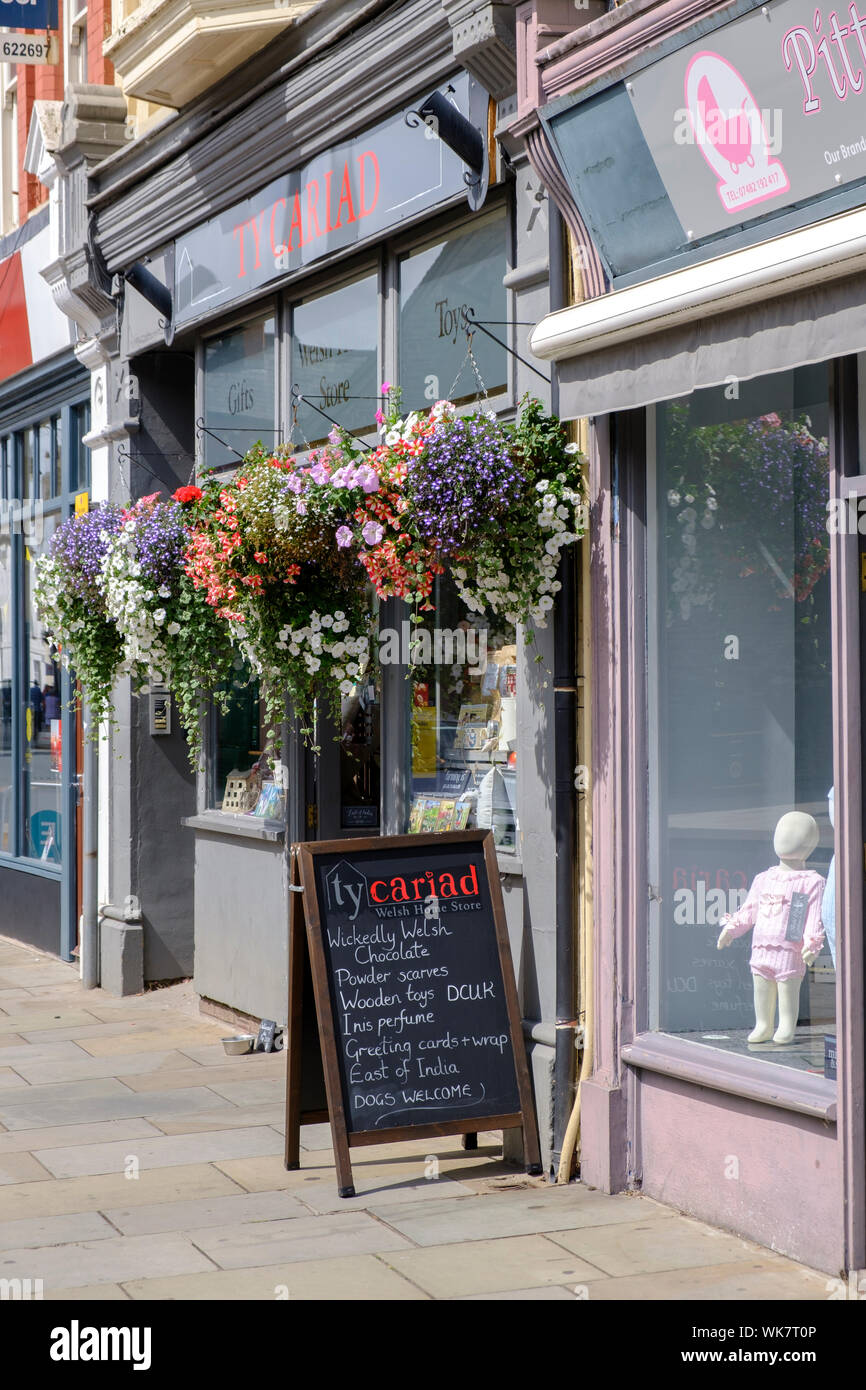 Shops on the High Street Brecon Brecon Beacons Powys Wales Stock Photo ...