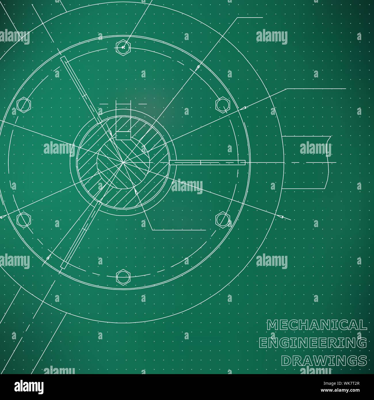 Mechanical engineering drawings. Engineering illustration. Light green ...