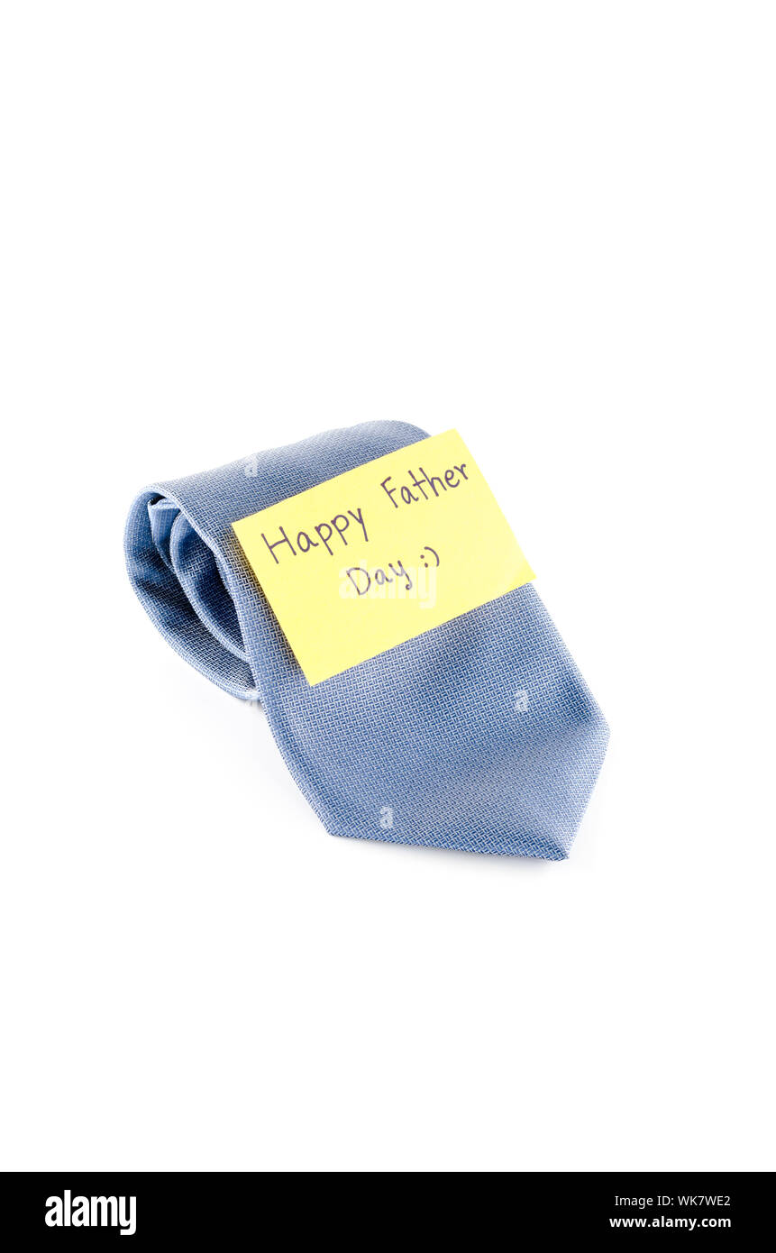 blue neck tie with card tag write happy father day word on a white ...