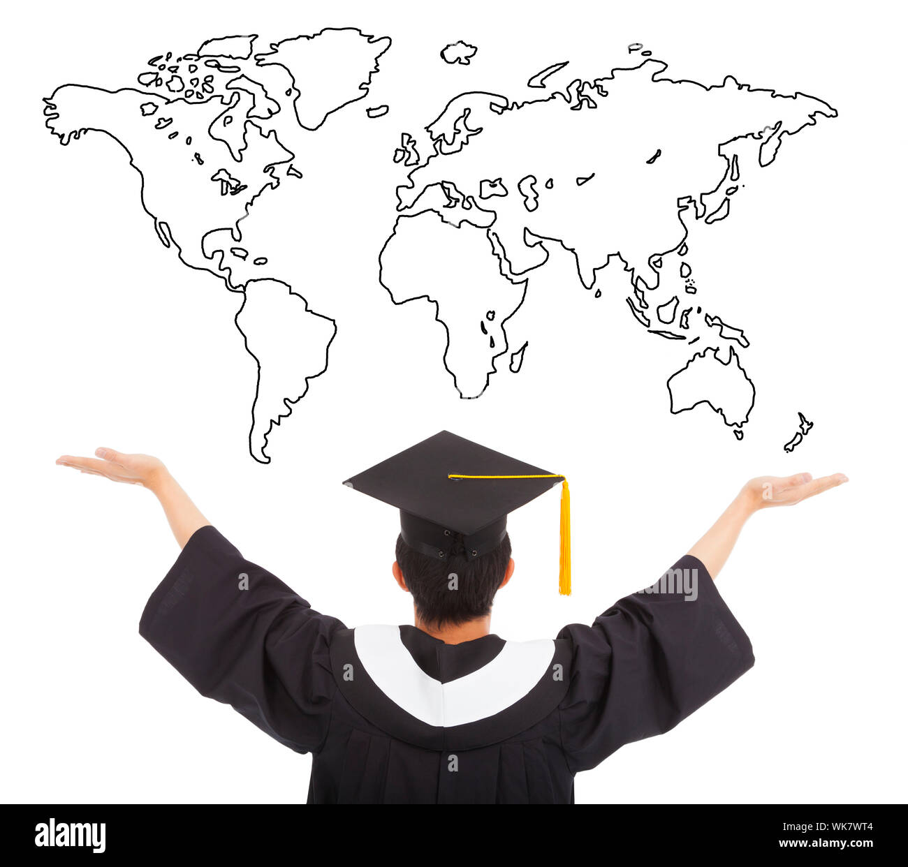 graduation student open arms to welcome the worldwide job Stock Photo ...