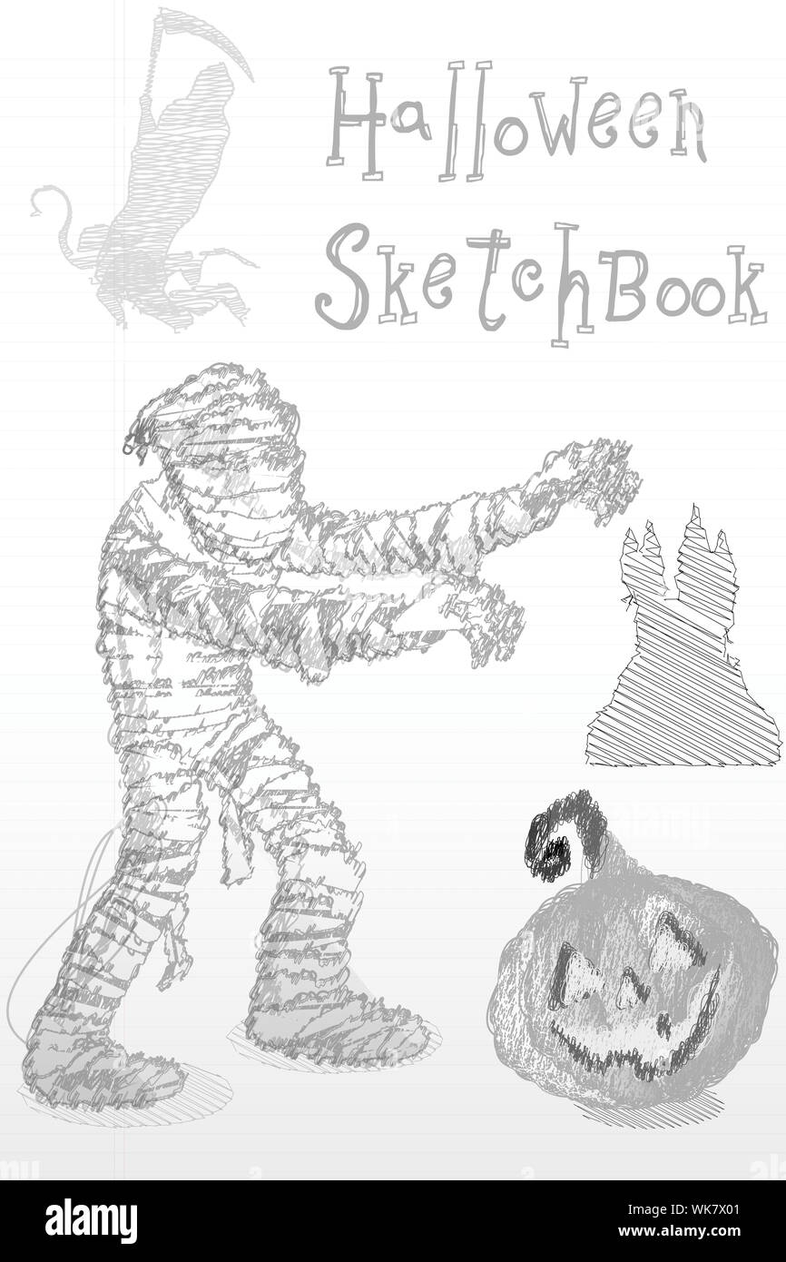 illustration of halloween sketch on white background Stock Photo - Alamy