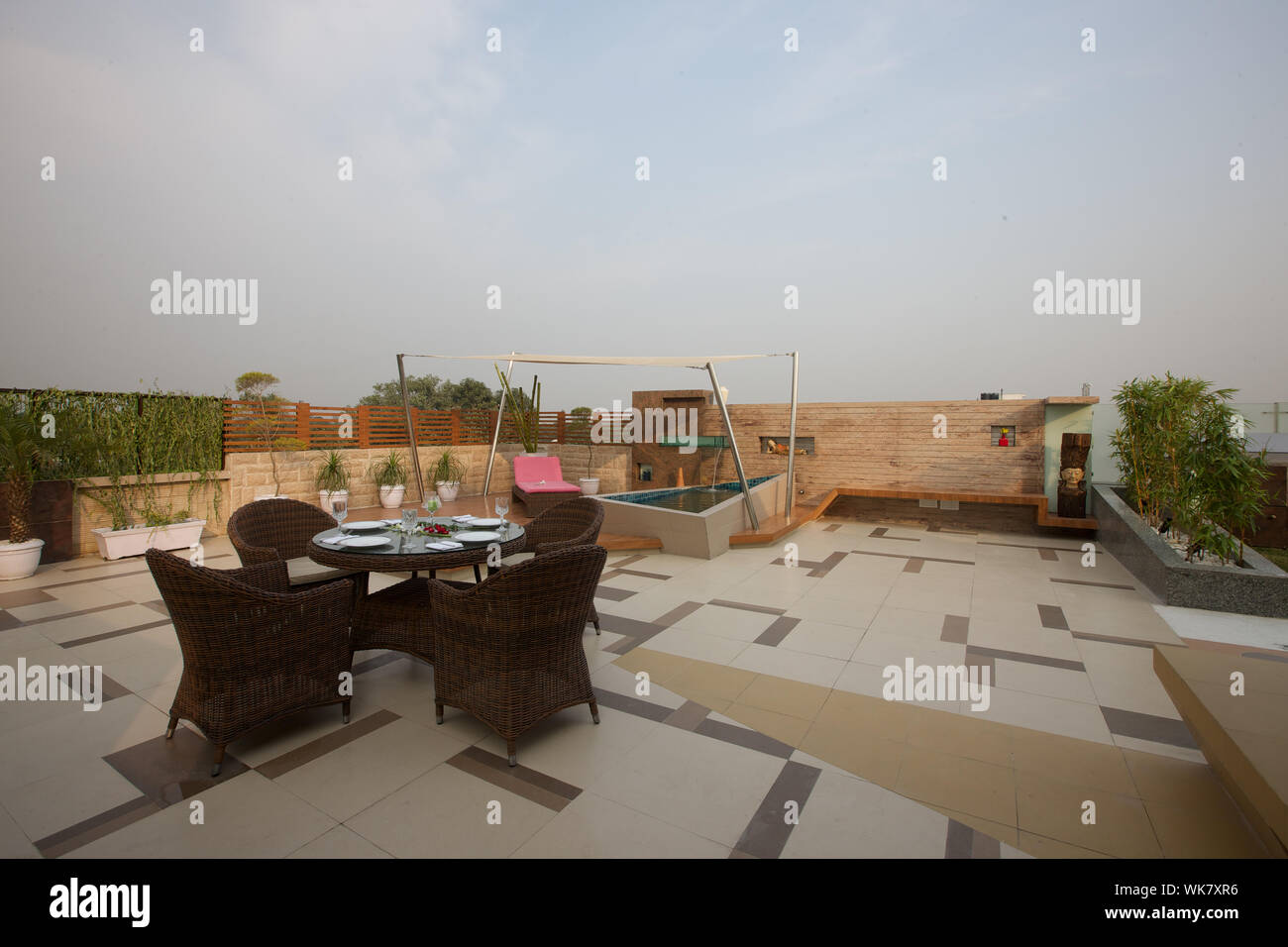 Tables chairs on tiled hi-res stock photography and images - Alamy