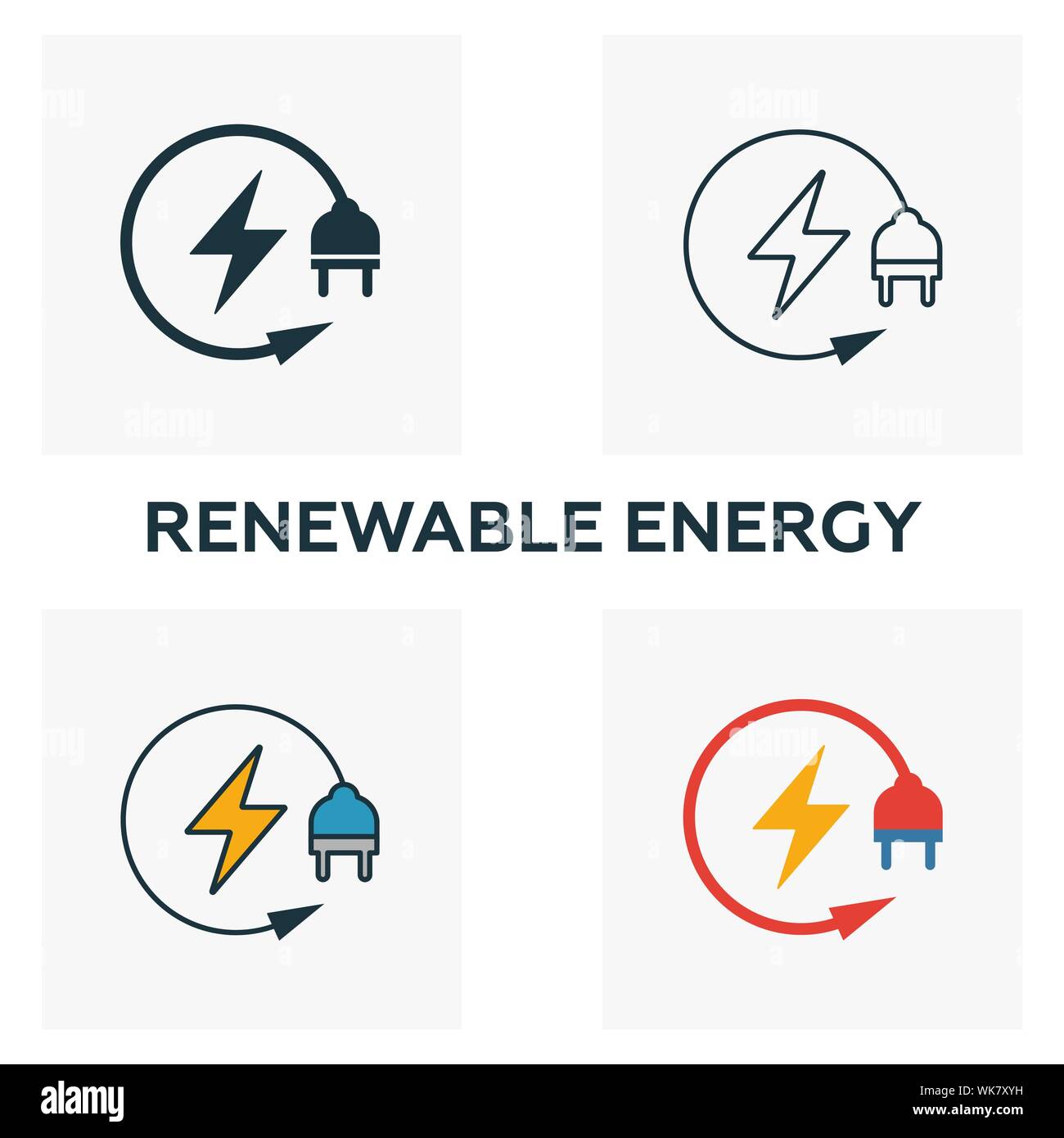 Renewable Energy icon set. Four elements in diferent styles from power ...