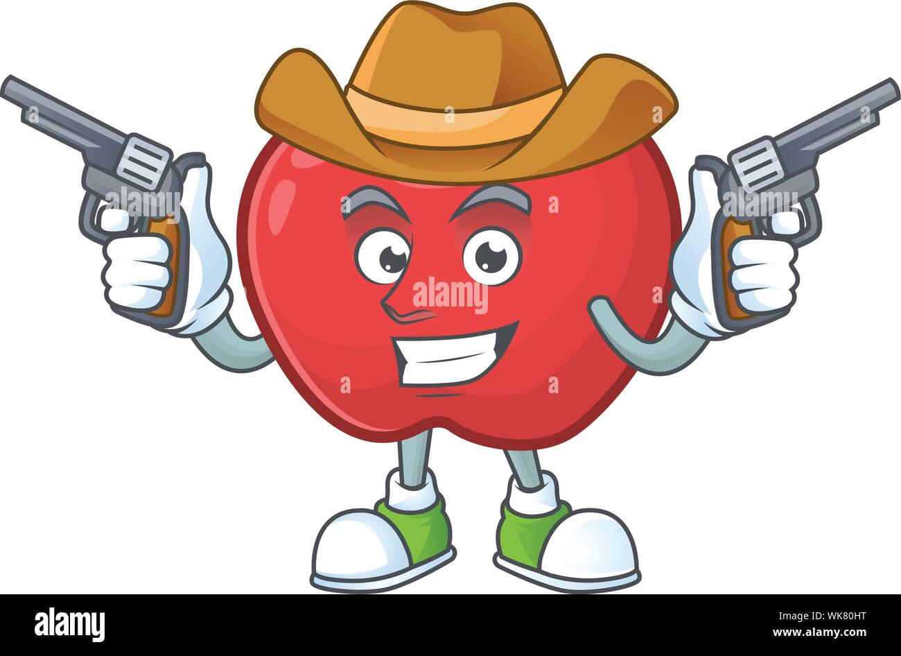 Cowboy red apple cartoon mascot, character cute vector illustration ...