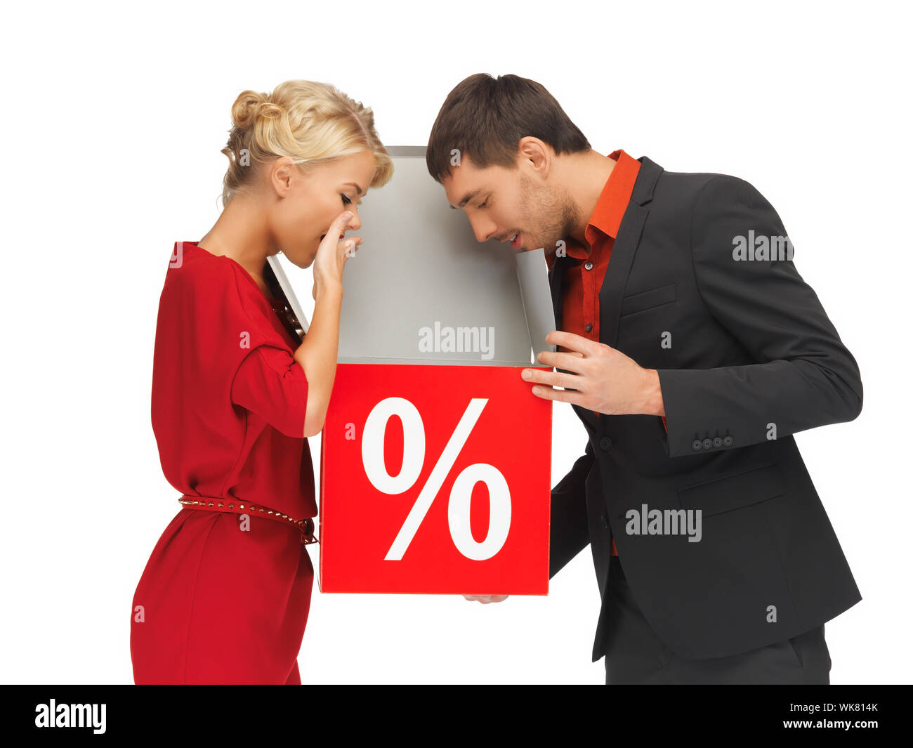 bright picture of man and woman with percent sign Stock Photo - Alamy